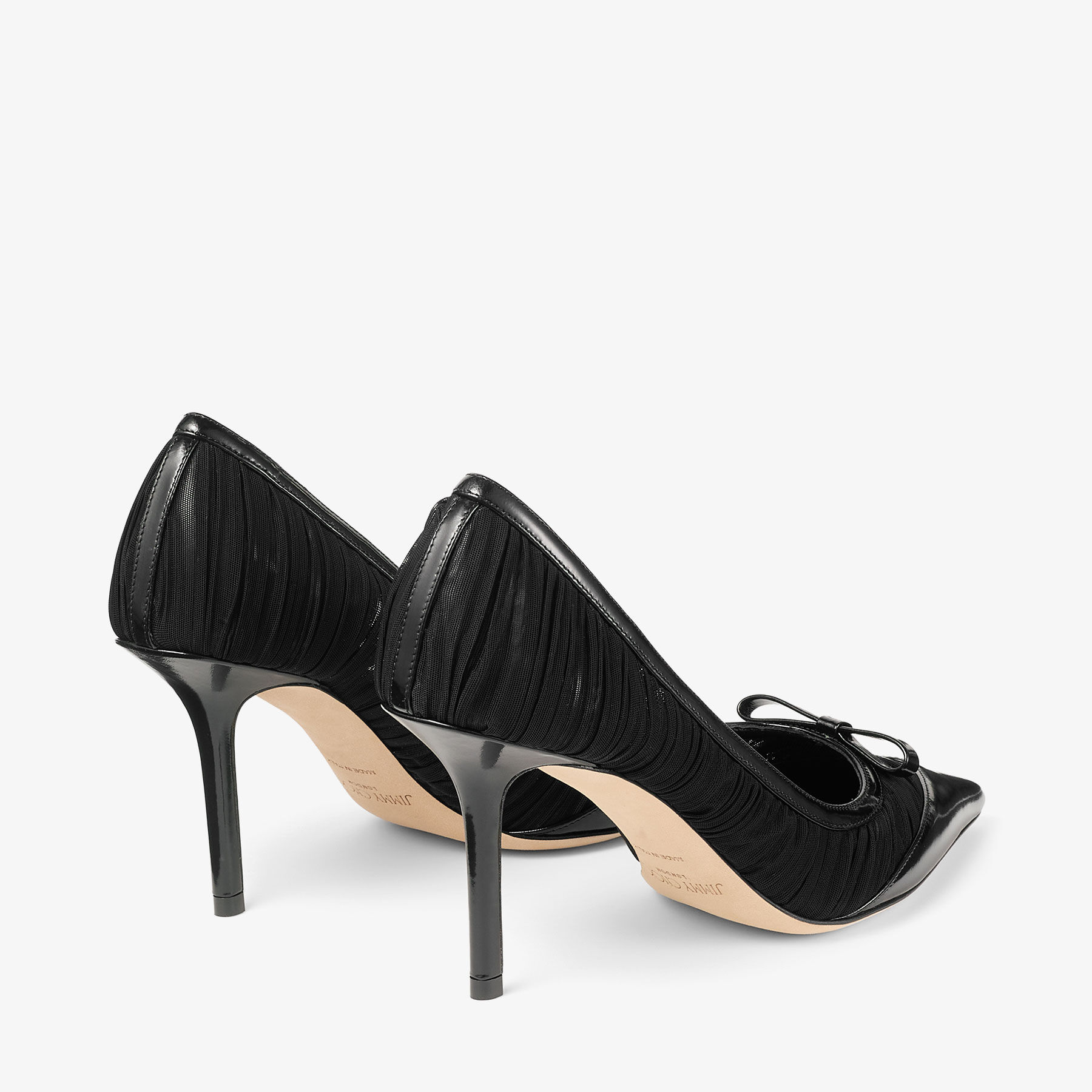 Love Mesh 85 | Black Spazzolato and Ruched Mesh Pumps | JIMMY CHOO
