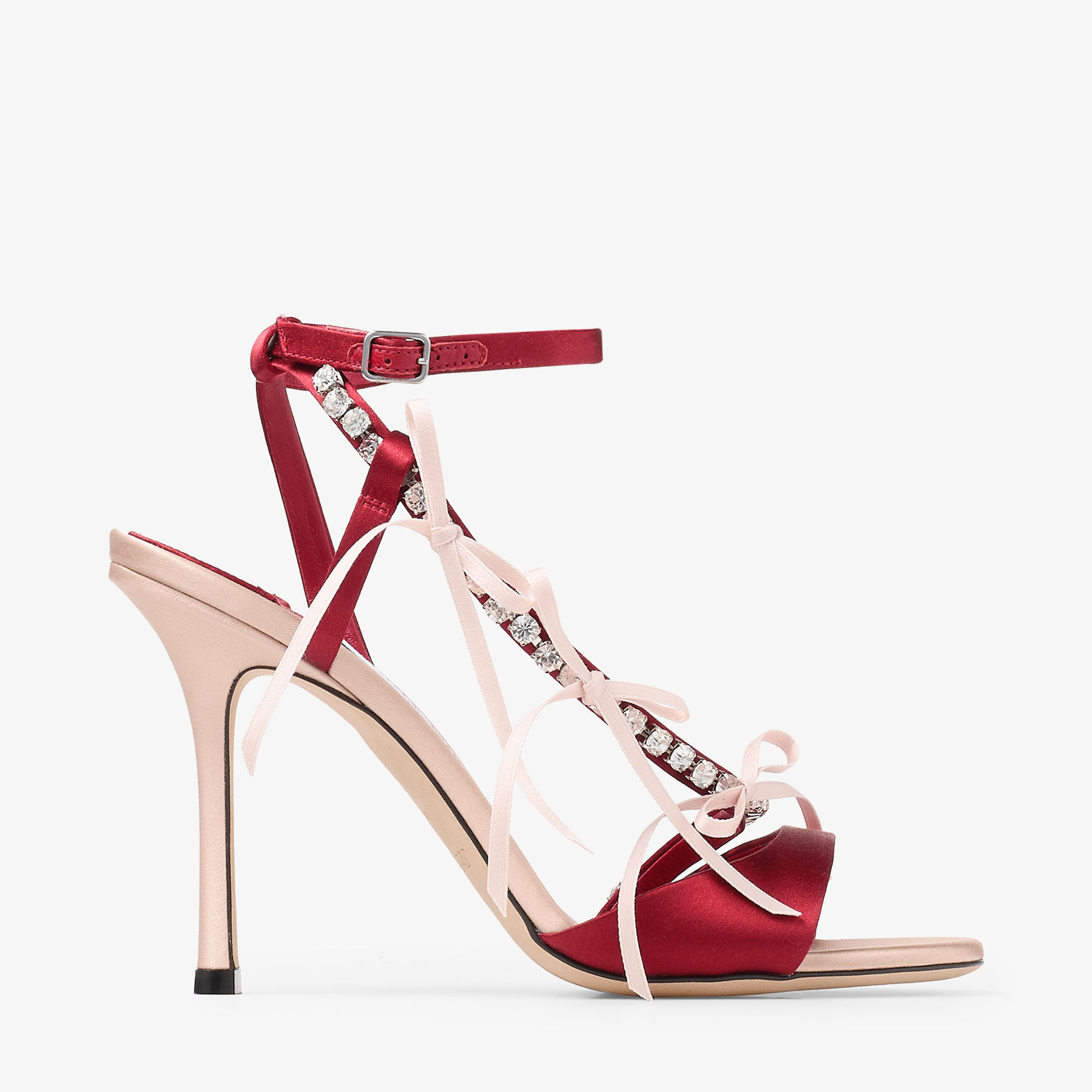 Lula 100 | Macaron and Ruby Red Satin Sandals with Bows | JIMMY CHOO
