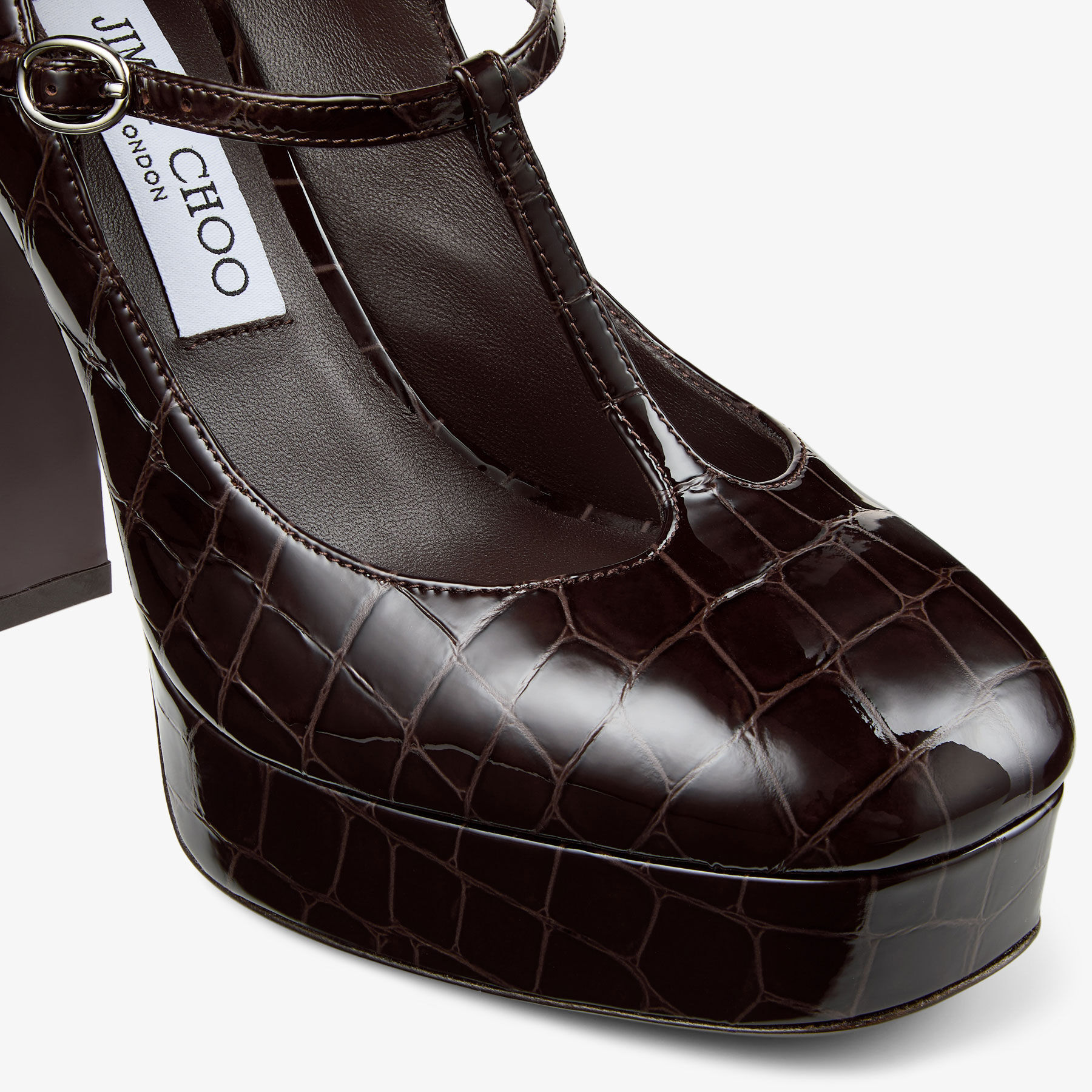 Marene Mary Jane 120 | Sambuco Shiny Croc Embossed Leather Pumps ...