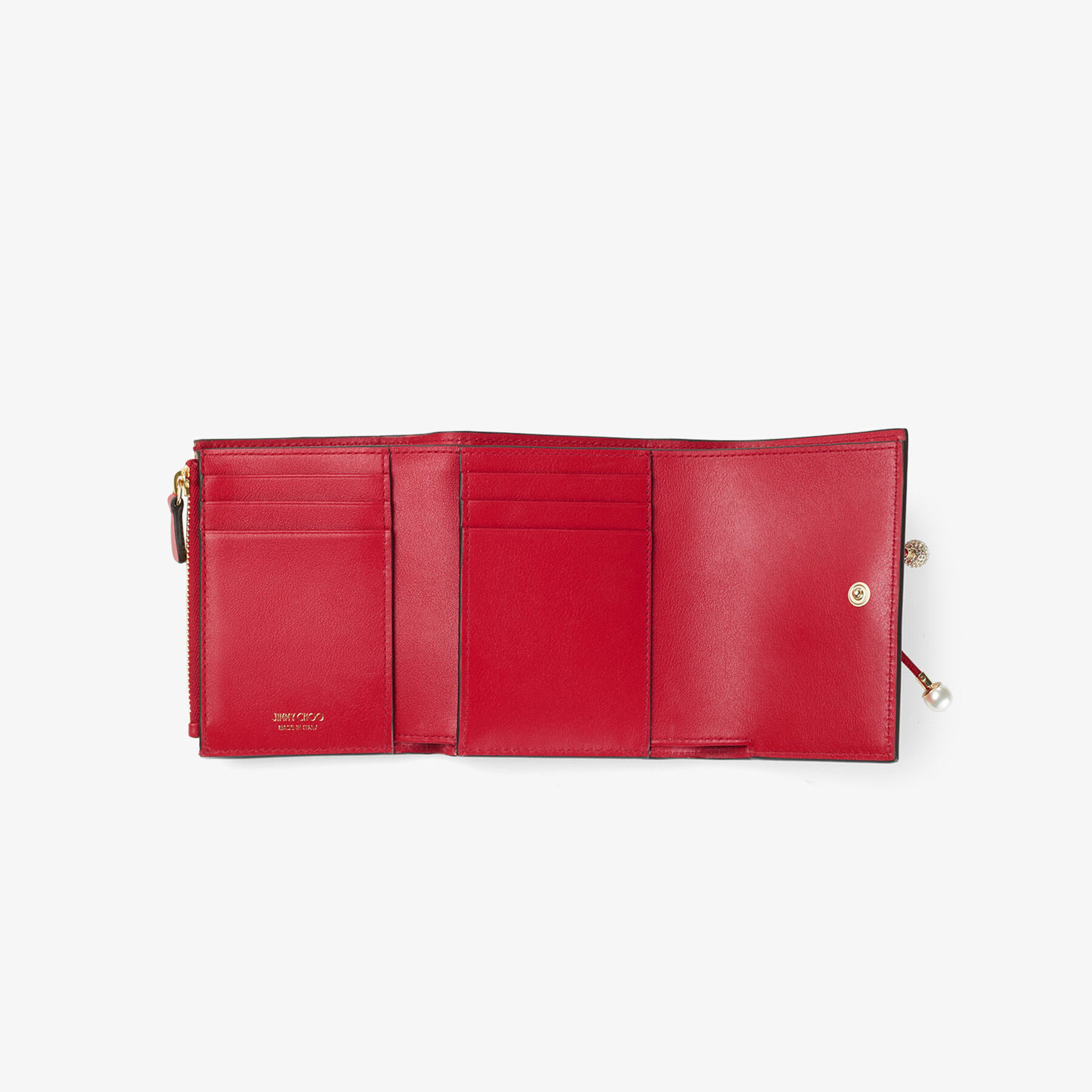 Marinda | Ruby Red Smooth Calf Leather Compact Wallet | JIMMY CHOO