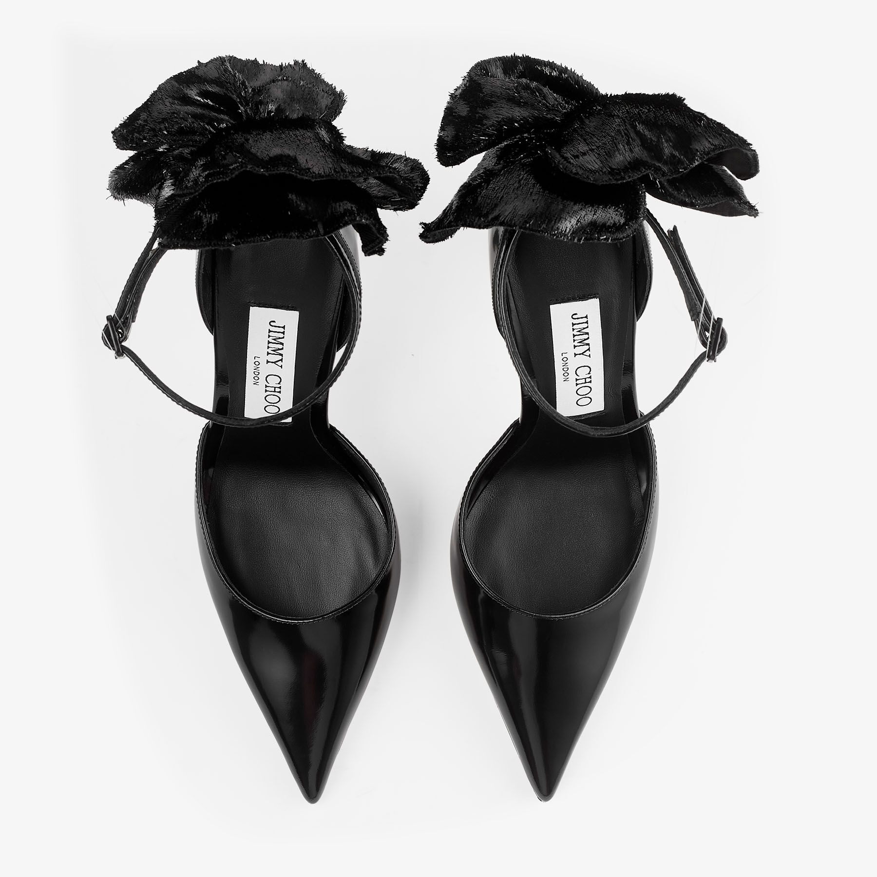 Marja 100 | Black Soft Spazzolato Pumps with Short Tinsel Corsage | JIMMY CHOO