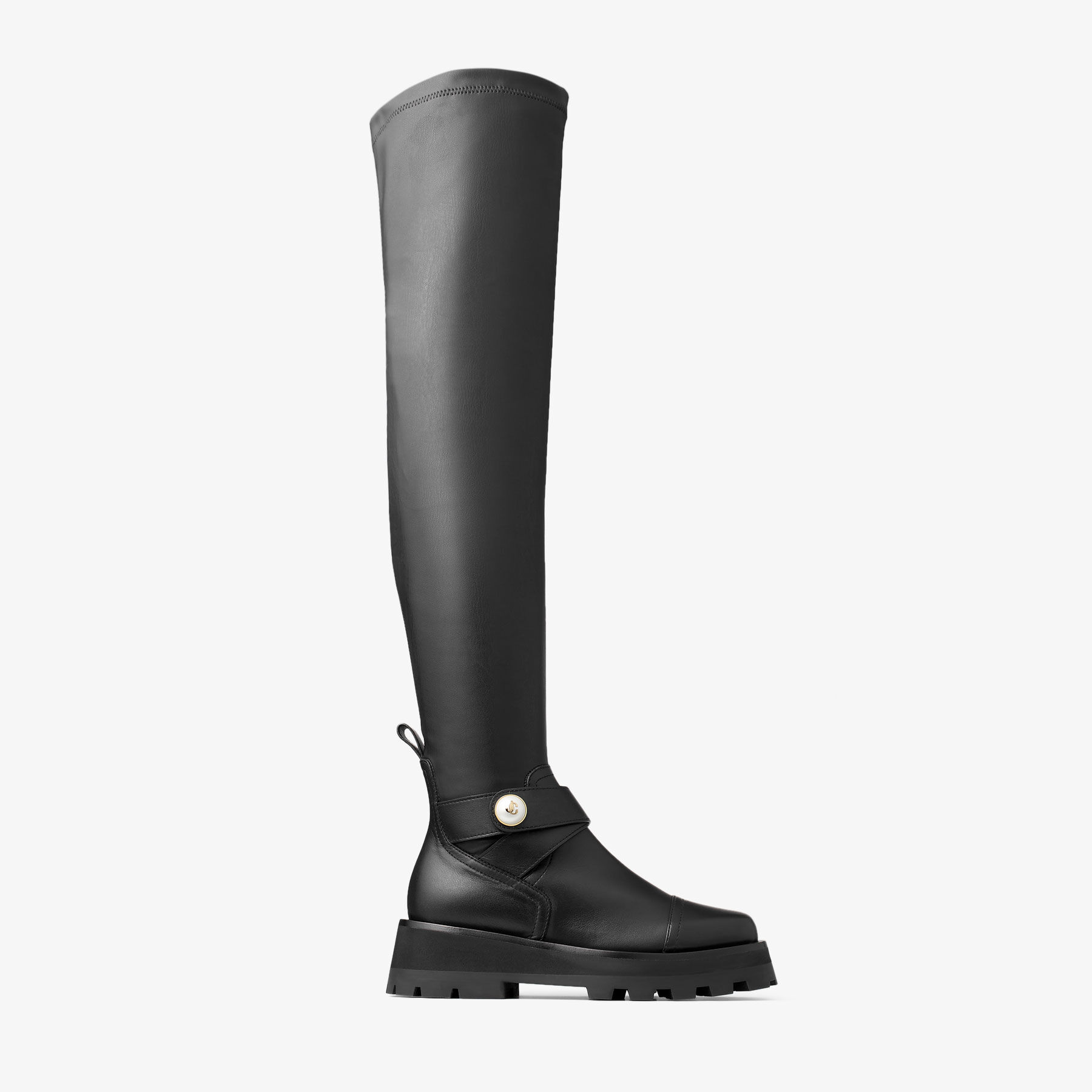 Meena OTK Flat | Black Leather Over-The-Knee Boots | JIMMY CHOO