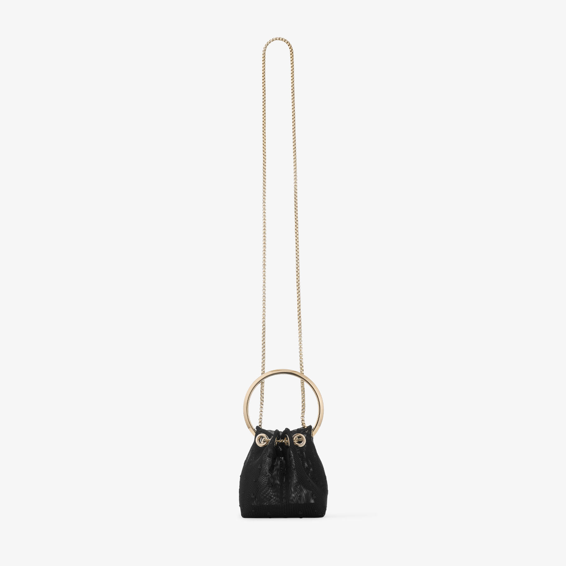 Micro Bon Bon | Black Polka Dot Heart Mesh Mini Bag | JIMMY CHOO