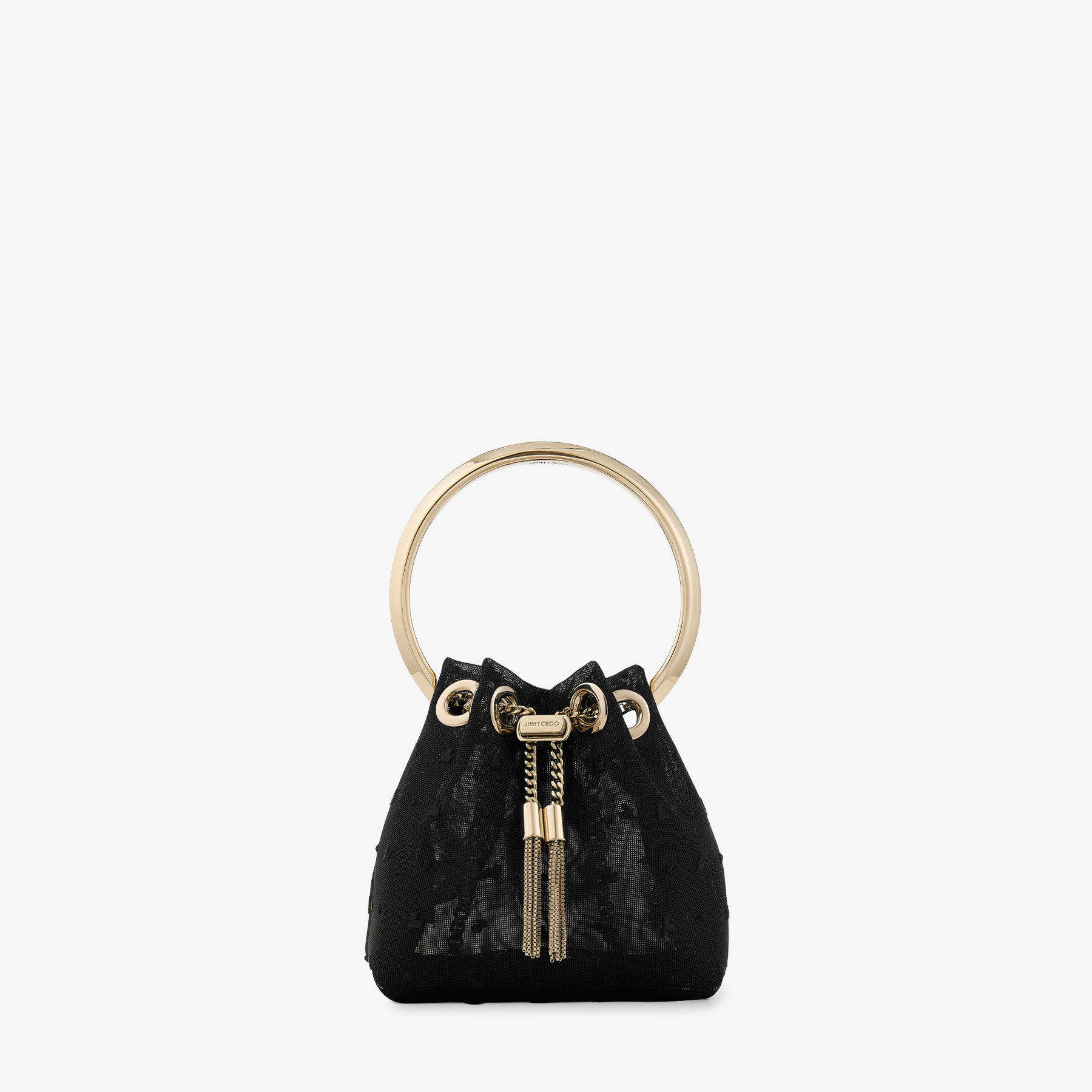 Micro Bon Bon | Black Polka Dot Heart Mesh Mini Bag | JIMMY CHOO
