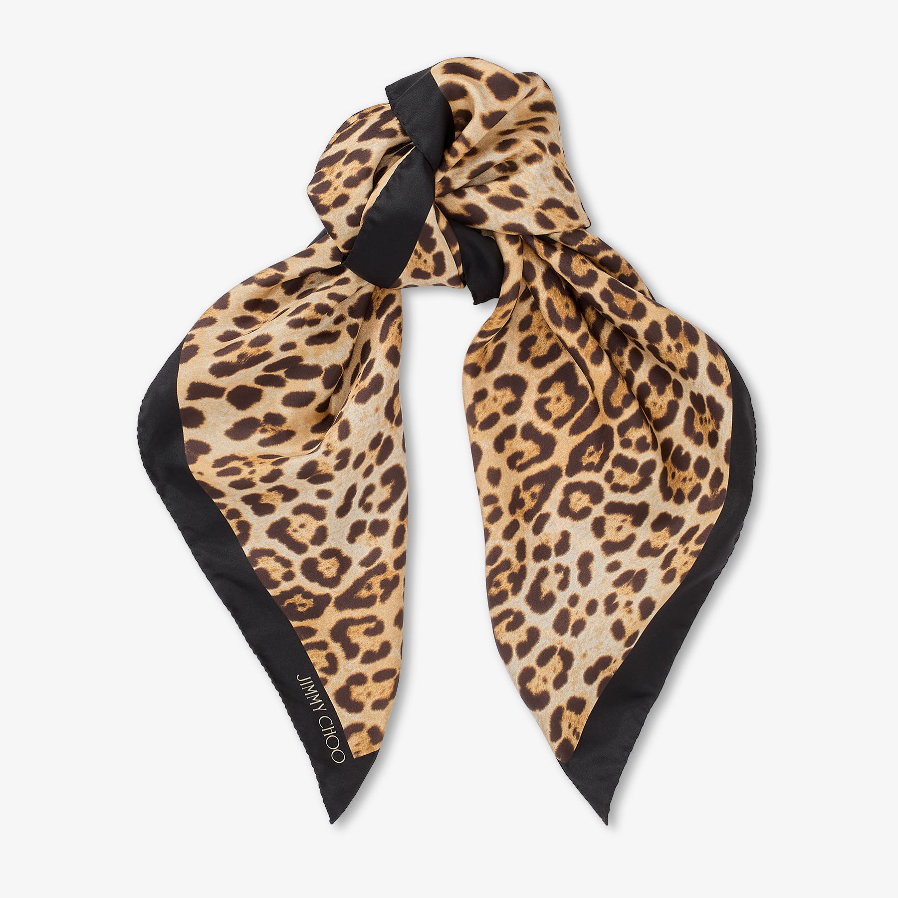 Reta | Natural Leopard Print Silk Foulard | JIMMY CHOO