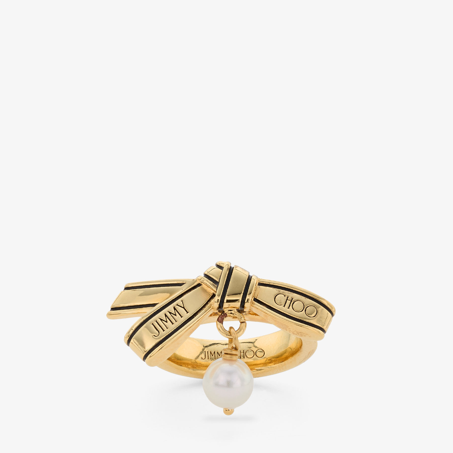 Ribbon Ring |Gold Metal Ribbon Pearl Ring | JIMMY CHOO