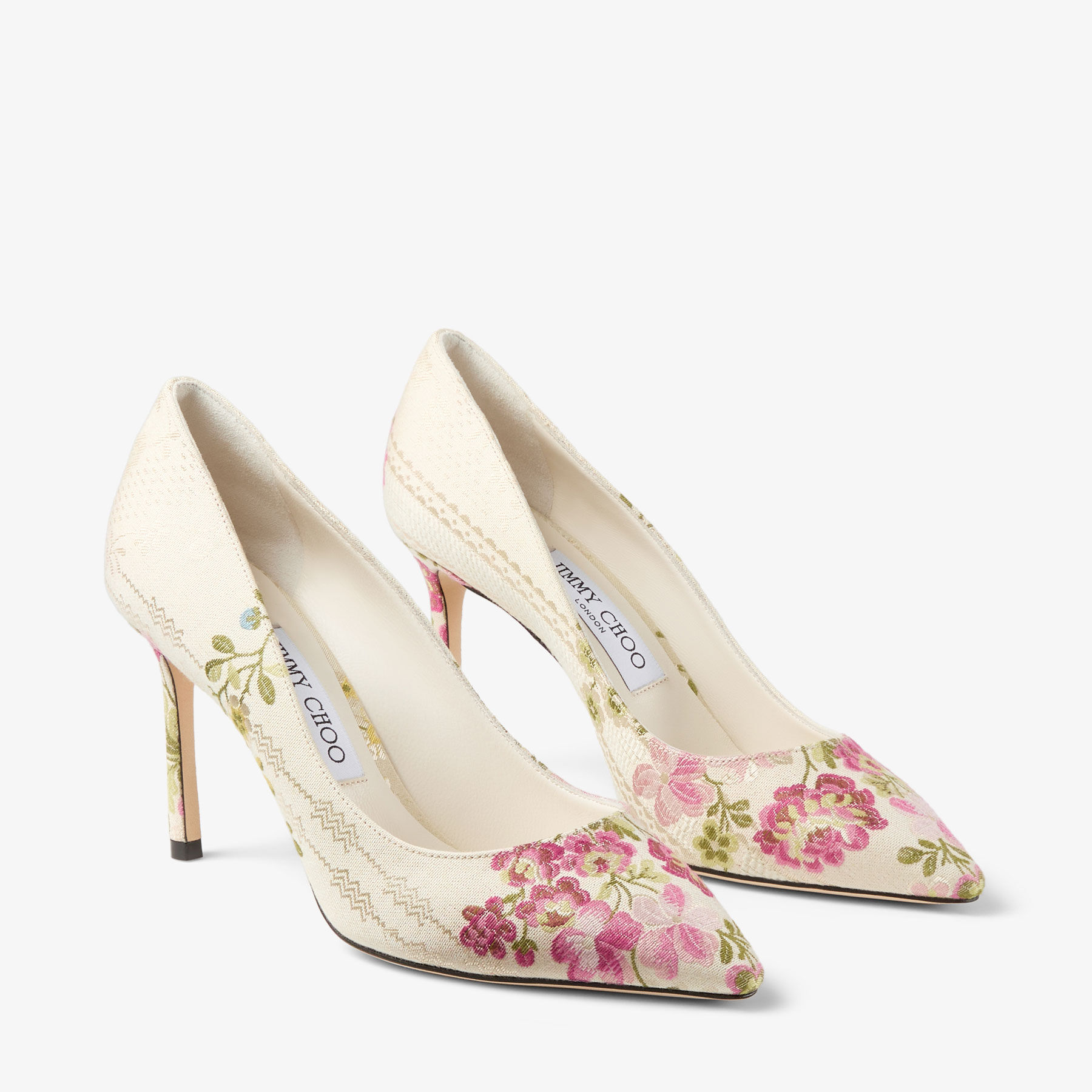 Romy 85 |Rose Floral Jacquard Pointed Pumps | JIMMY CHOO