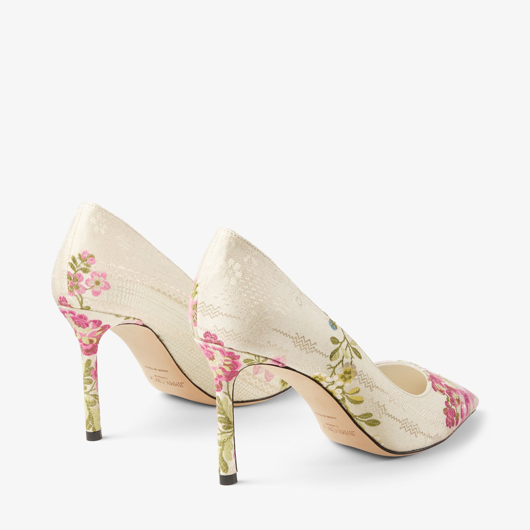 Romy 85 |Rose Floral Jacquard Pointed Pumps | JIMMY CHOO