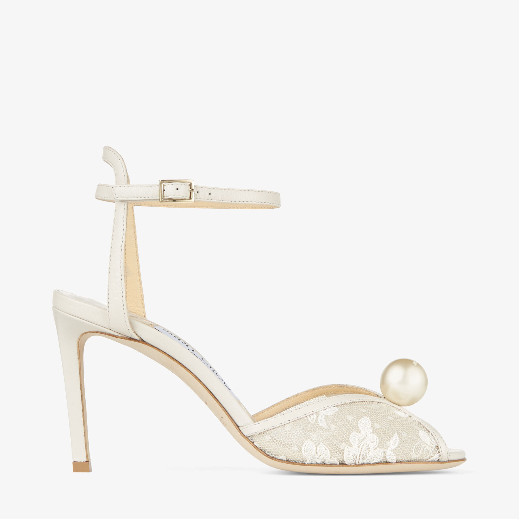 Sacora 85 | Ivory Floral Lace Sandals with Pearl Detail | JIMMY CHOO