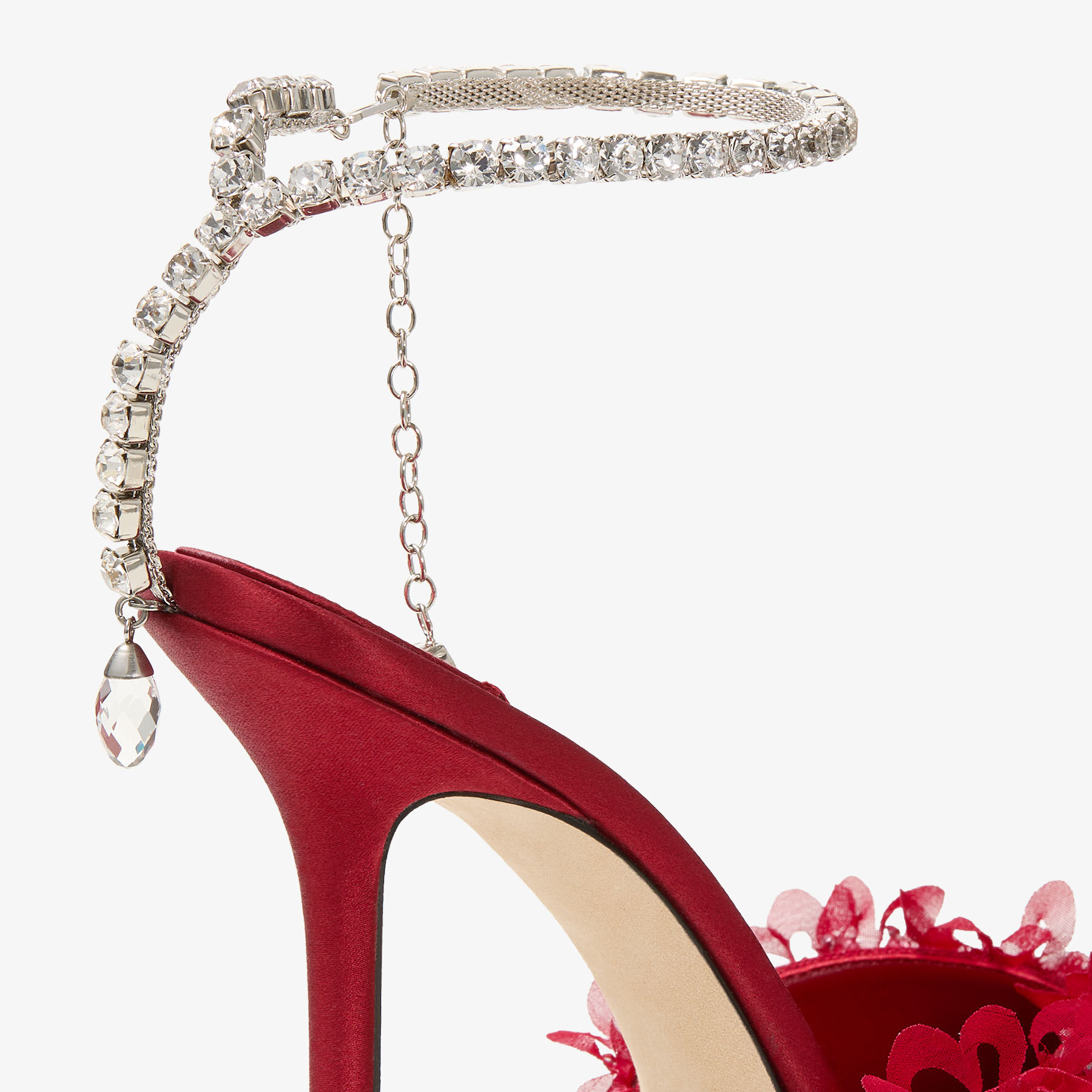 Saeda 100 | Ruby Red Mesh Pumps with Petal Embroidery | JIMMY CHOO