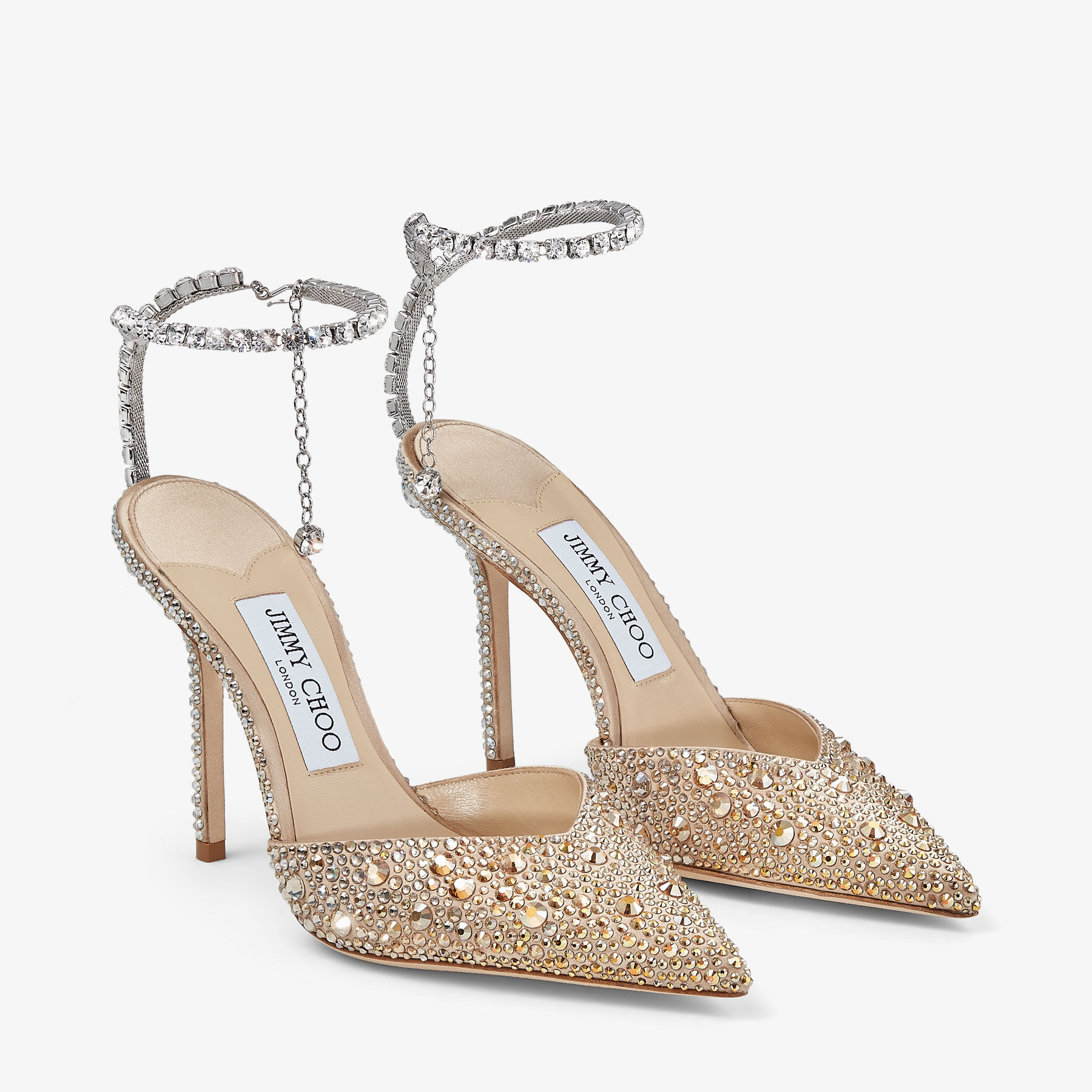 Saeda 100 | Gold Satin Pumps with crystals | JIMMY CHOO