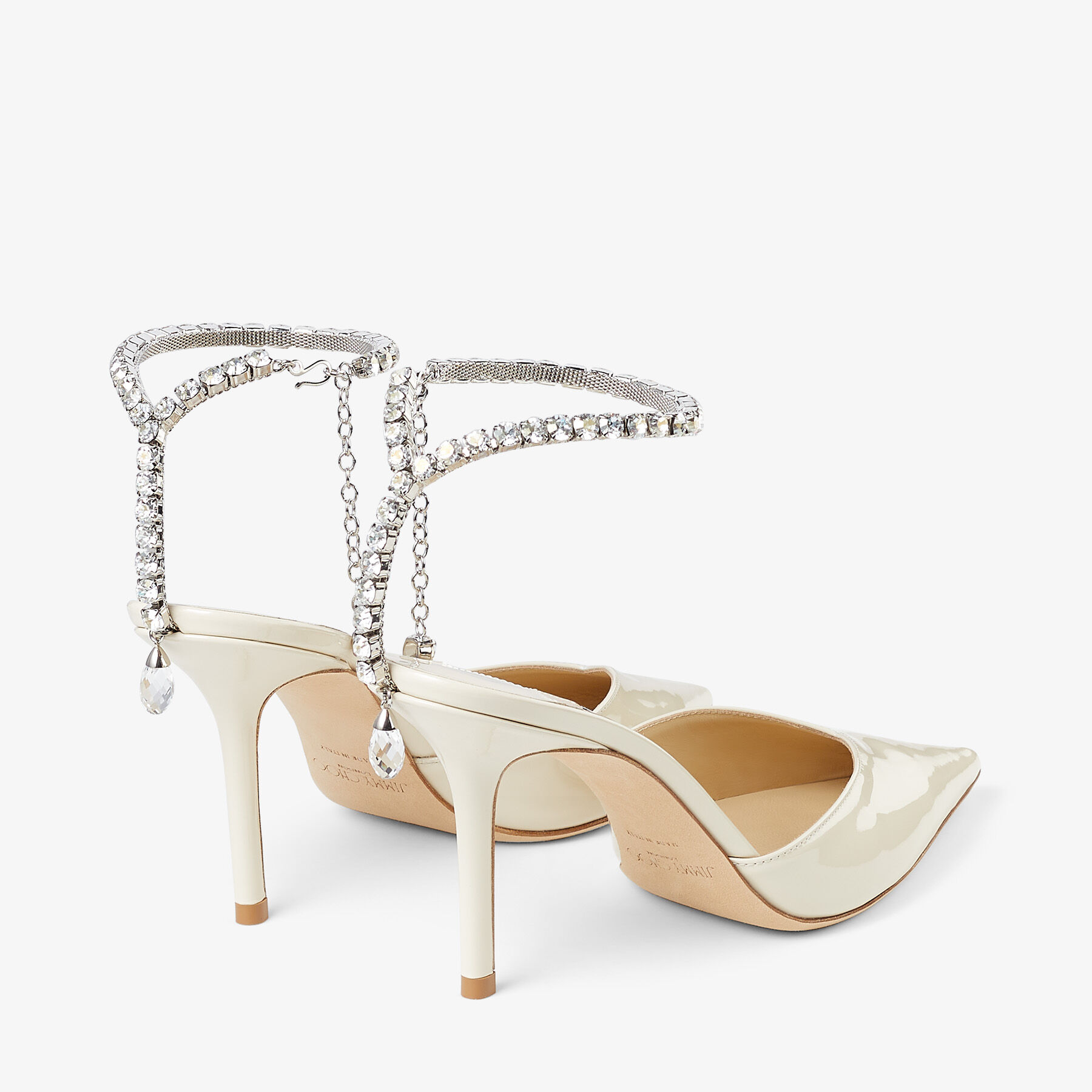 Saeda 85 | Linen Patent Leather Pumps with Crystal Embellishment ...