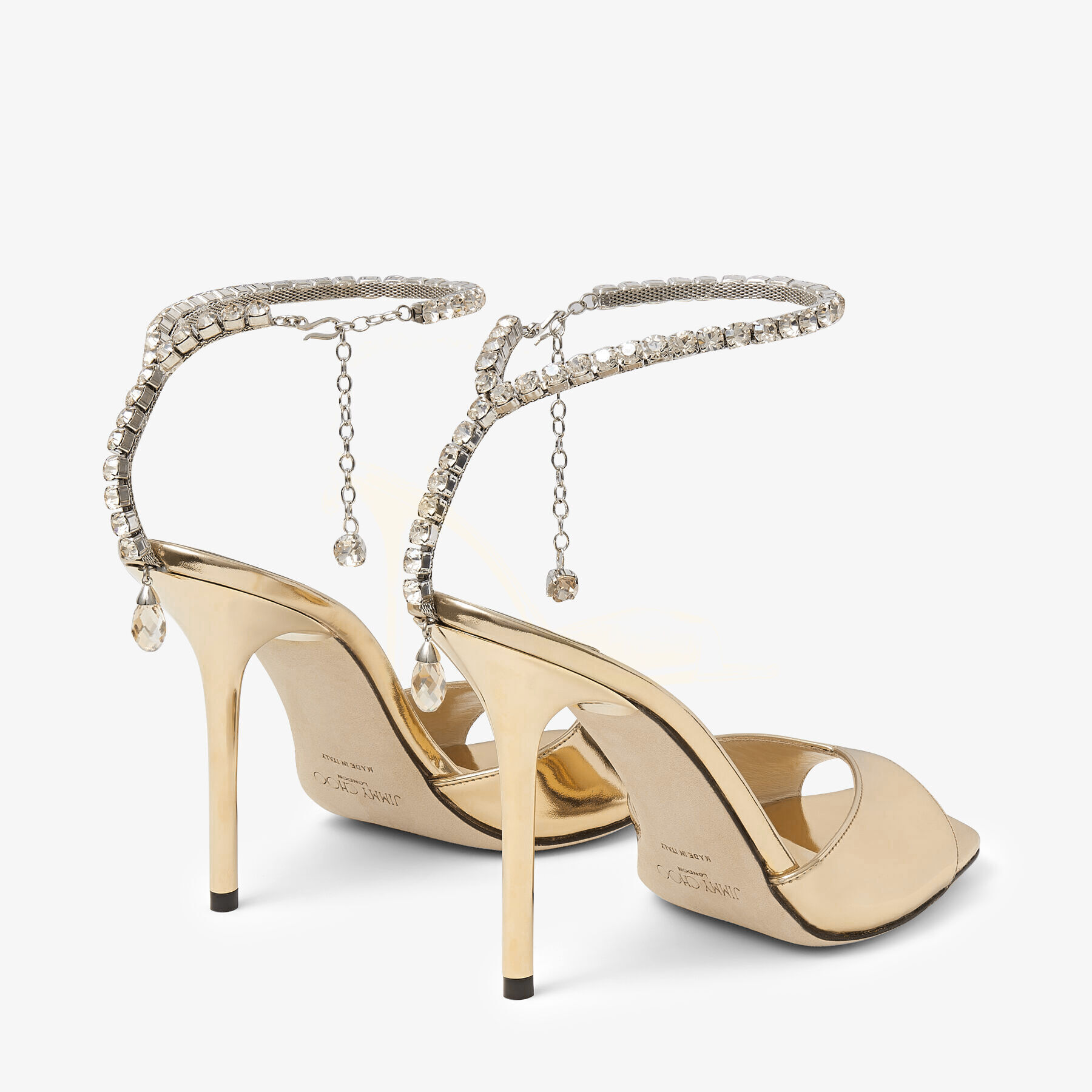 SAEDA SANDAL 100 | Gold Liquid Metal Sandals with Crystal Embellishment ...