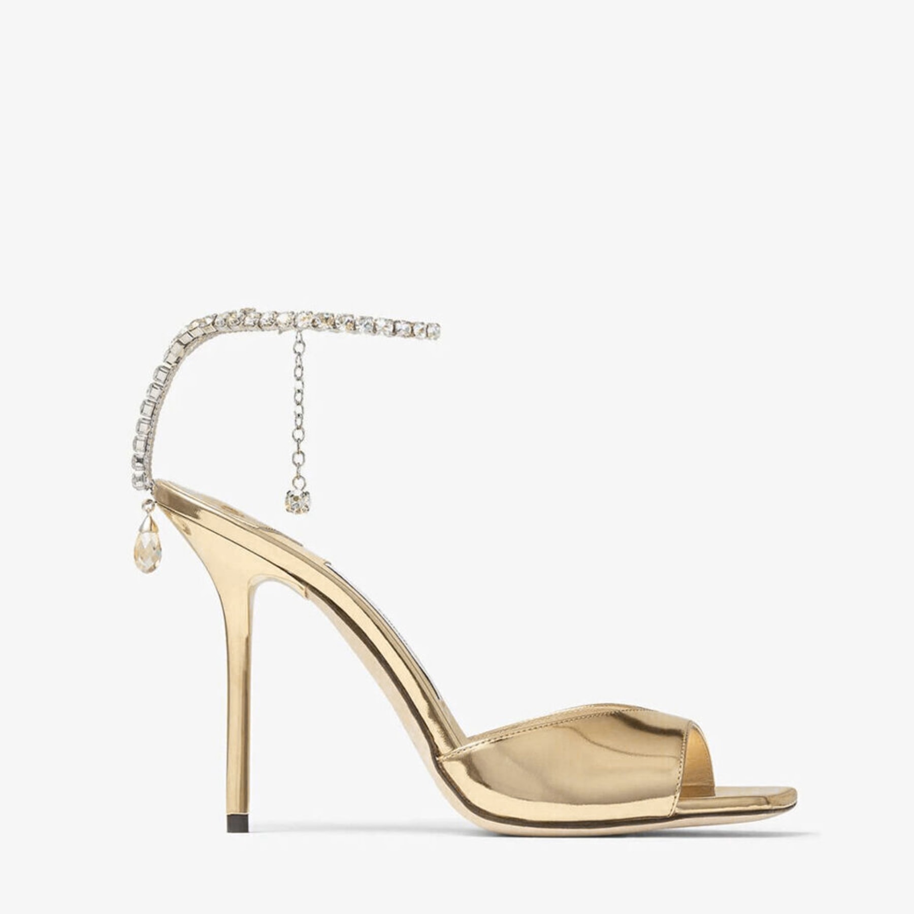 SAEDA SANDAL 100 | Gold Liquid Metal Sandals with Crystal Embellishment ...