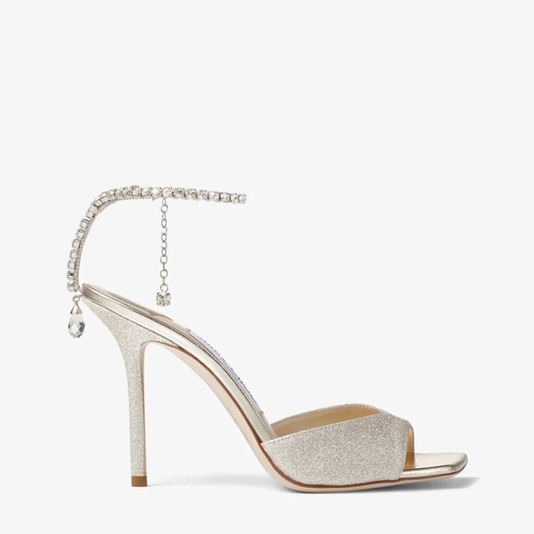 Saeda Sandal 100 | Platinum Ice Dusty Glitter Sandals with Crystal ...