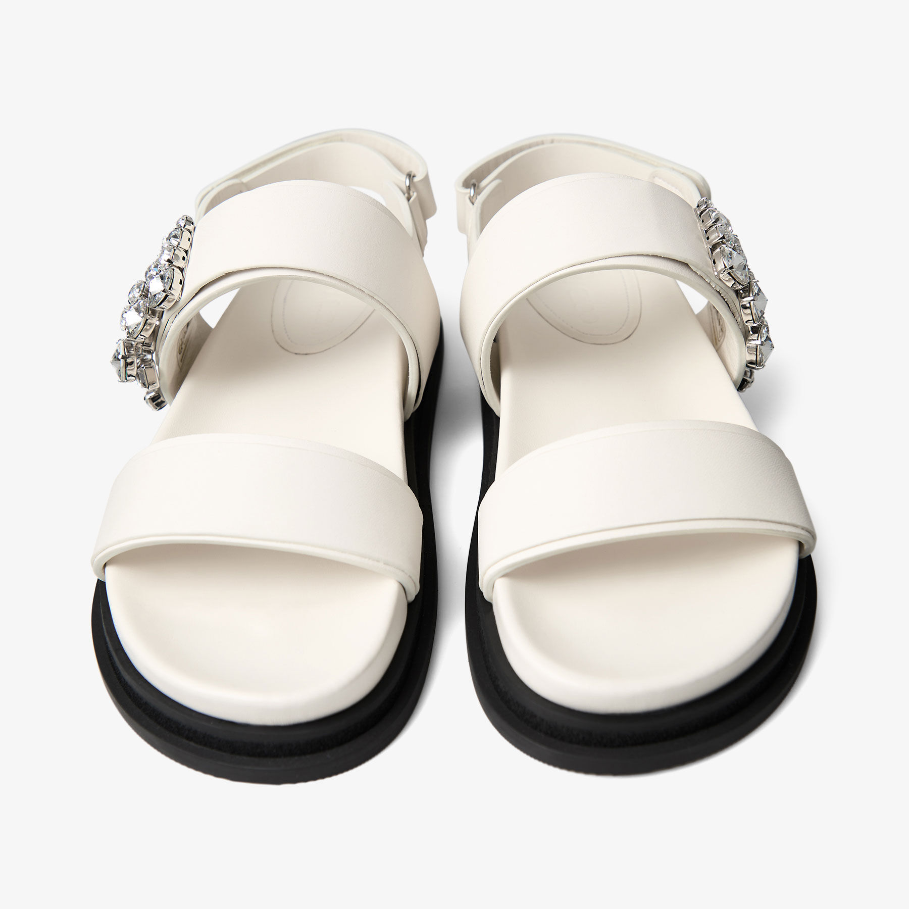 Verity Sandal Flat | Latte Leather Crystal Flat Sandals | JIMMY CHOO
