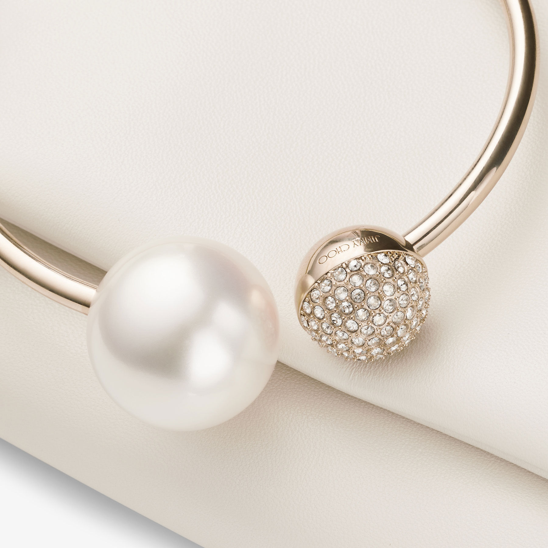 Xandra | Latte Nappa Leather Clutch Bag with Crystal Bangle | JIMMY CHOO