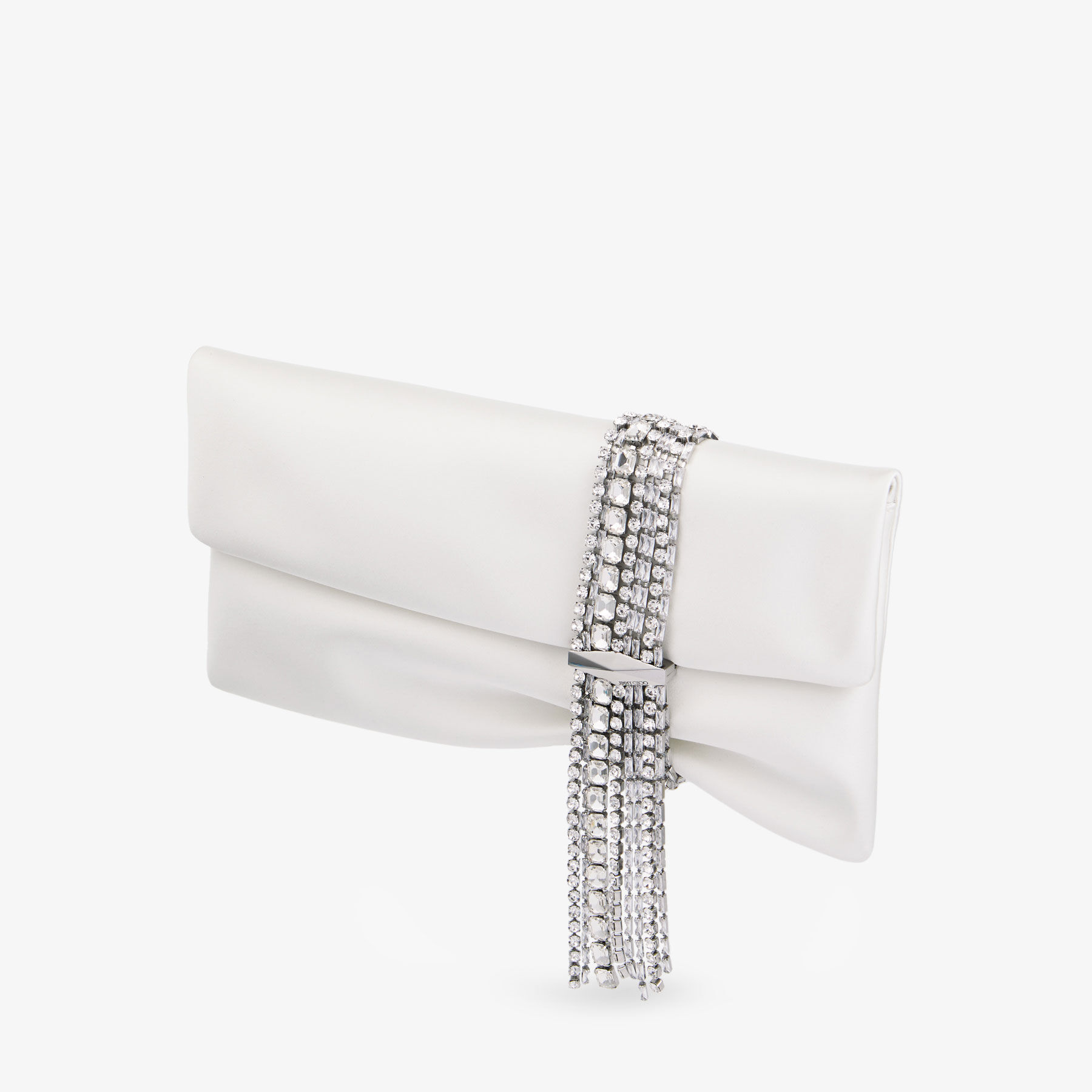 Zandra | Ivory Satin Crystal Clutch Bag | JIMMY CHOO