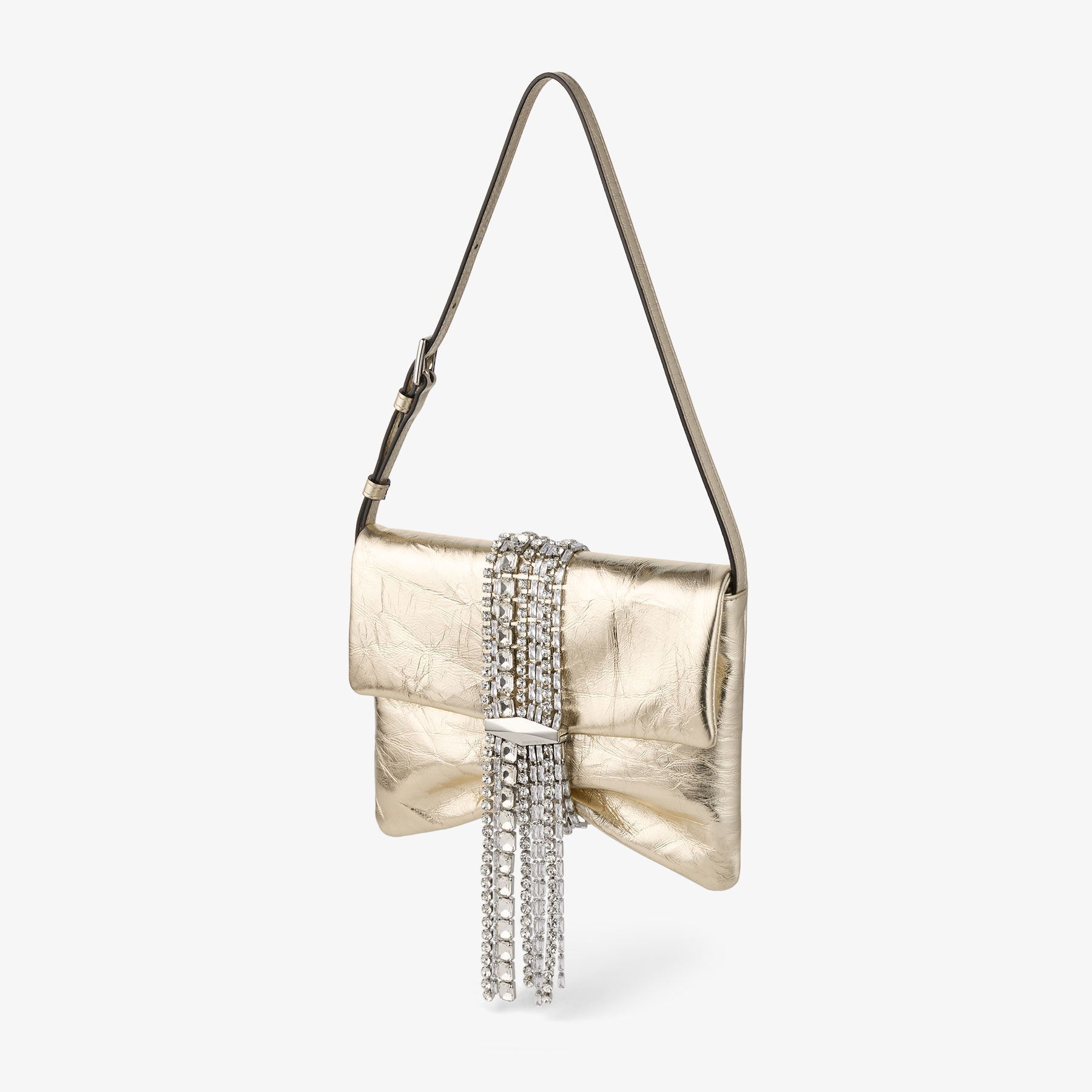 Zandra Shoulder |Black Metallic Leather Shoulder Bag with Crystal ...