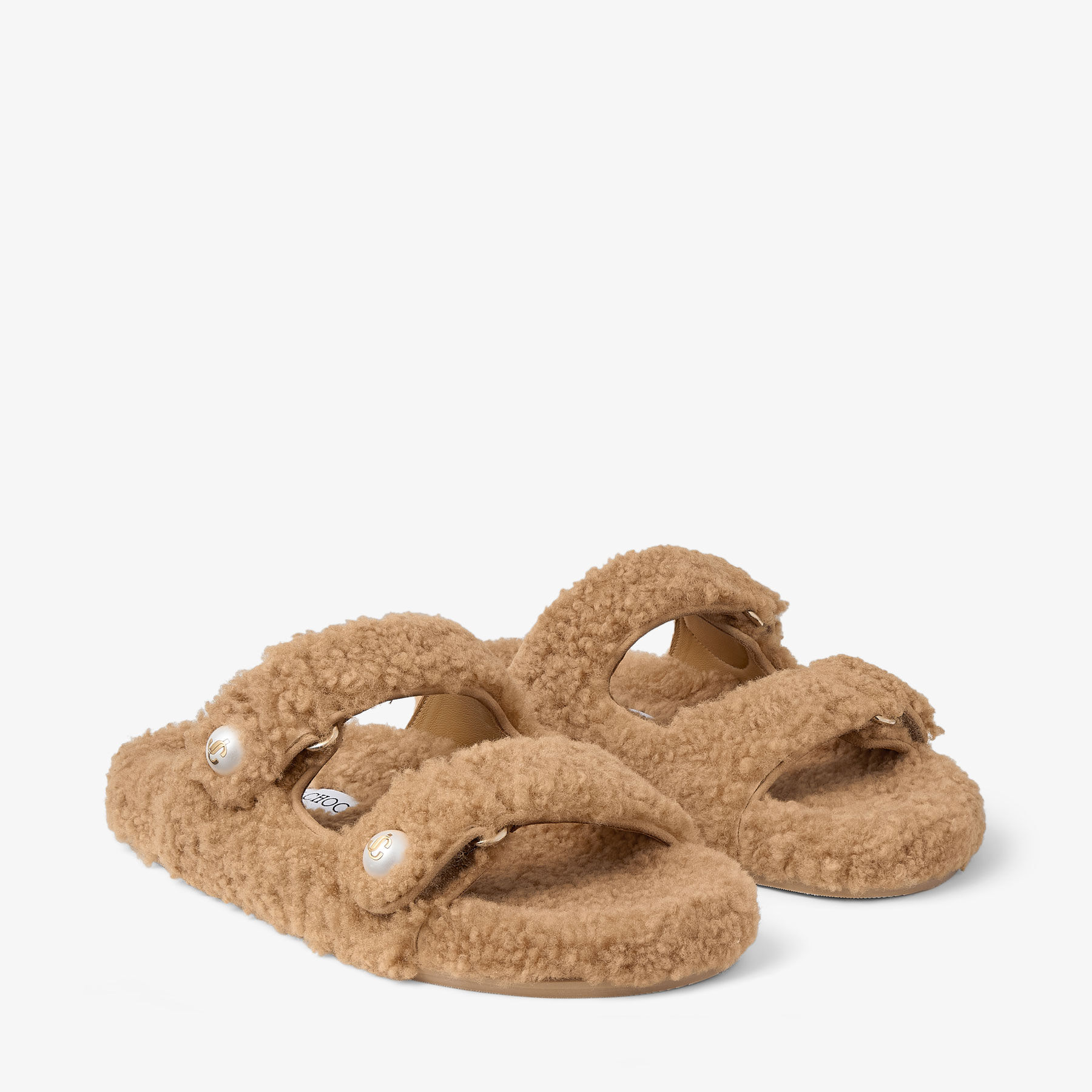 Fayence Sandal | Rattan Curly Shearling Sandals | JIMMY CHOO