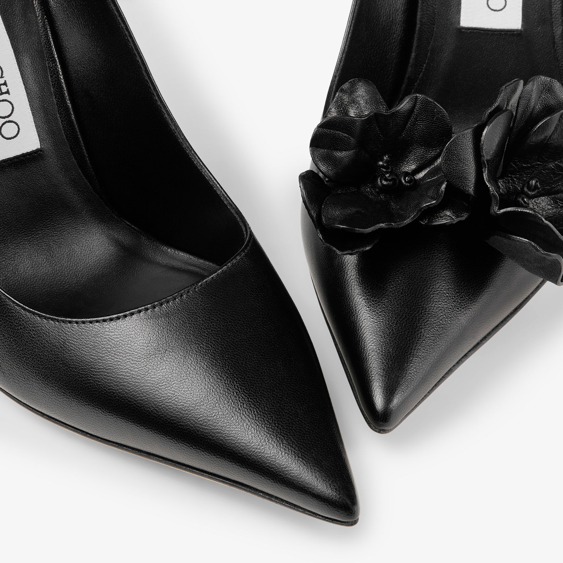 RENE/FLOWERS 100｜フラワー付き Black ナッパレザー・パンプス｜新作コレクション｜ジミー チュウ