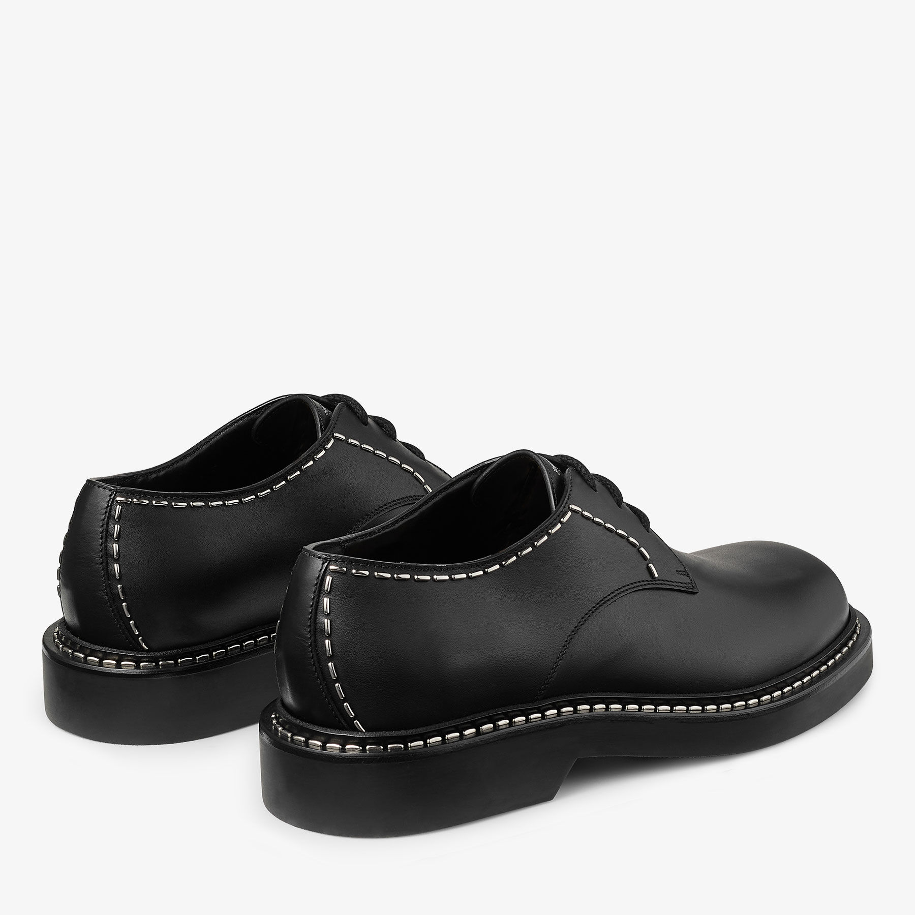 ローワン ダービー | ブラック ボックスカーフレザー・メタルウェルト付き ローファー | JIMMY CHOO JP