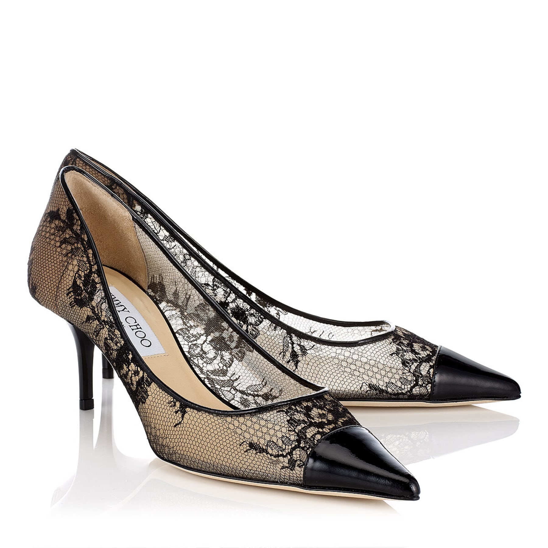 Black Lace and Patent Pumps | Pointed Toe Shoes | Anvil | JIMMY CHOO