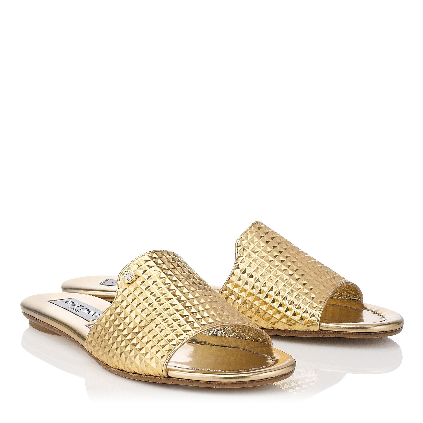 Gold Cubed Mirror Leather Slides | Nanda | Spring Summer 15 | JIMMY CHOO