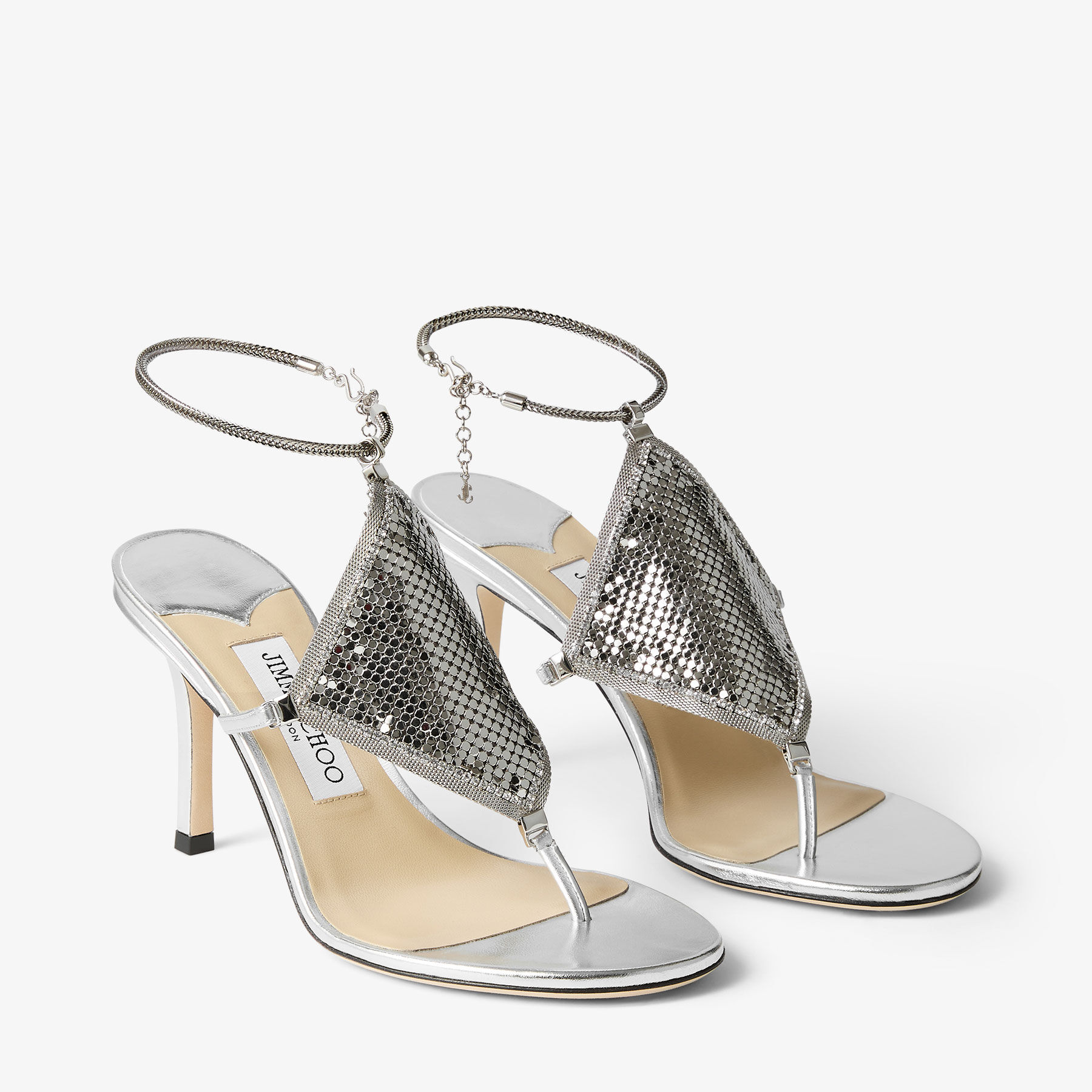 Thong | Metallic Nappa Leather Sandal with Metal Mesh | JIMMY CHOO