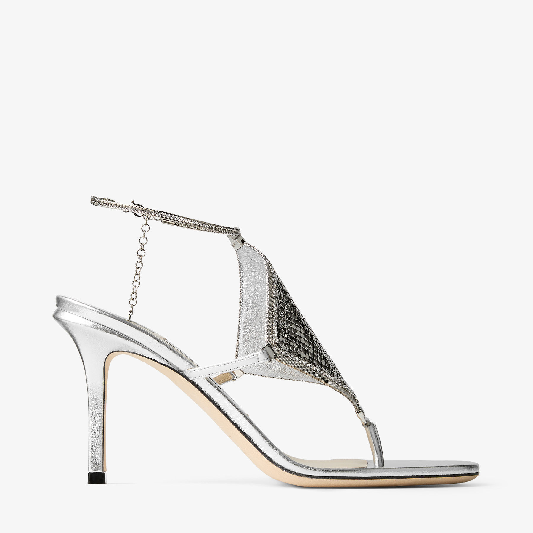 Thong | Metallic Nappa Leather Sandal with Metal Mesh | JIMMY CHOO