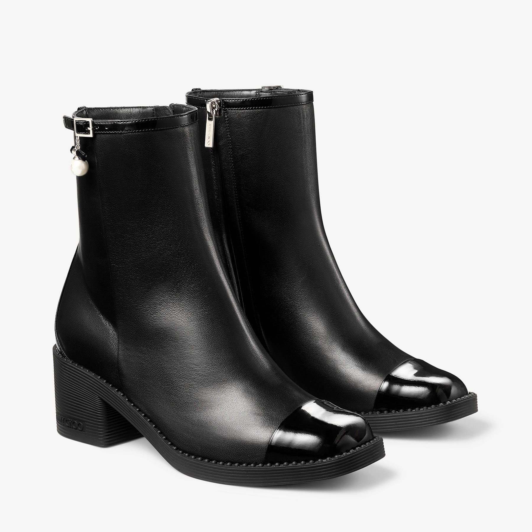 Adry Ankle Boot 60 | Black Patent and Nappa Leather Boots with Pearl ...