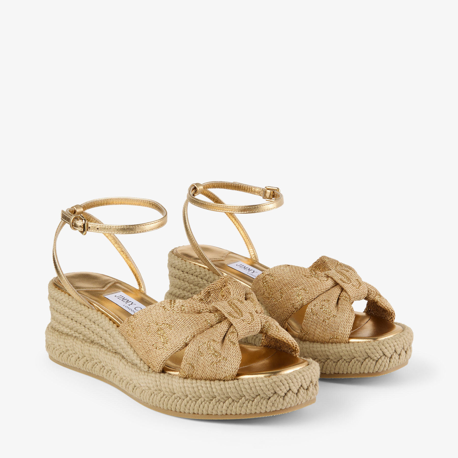 Aella Wedge 60 | Gold Raffia Wedge Sandals | JIMMY CHOO NZ