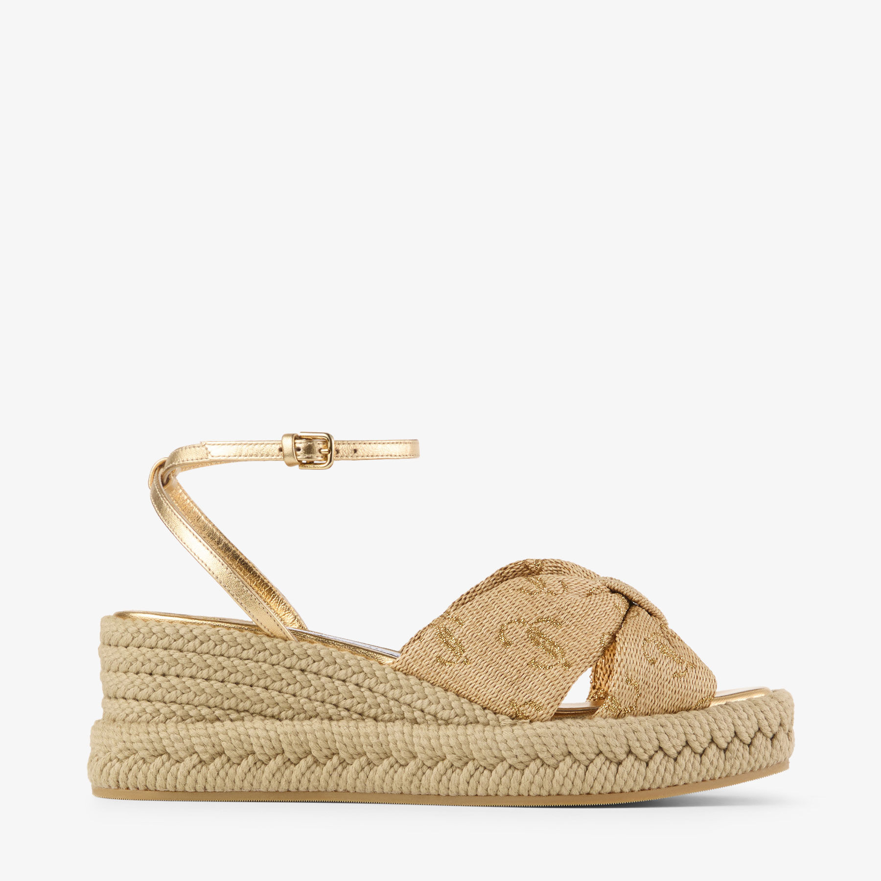 Aella Wedge 60 | Gold Raffia Wedge Sandals | JIMMY CHOO