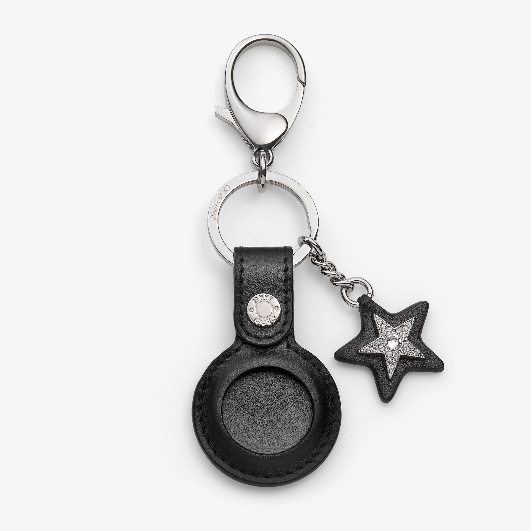 Airtag Charm |Black Calf Leather Airtag Charm with JC Emblem | JIMMY CHOO AU