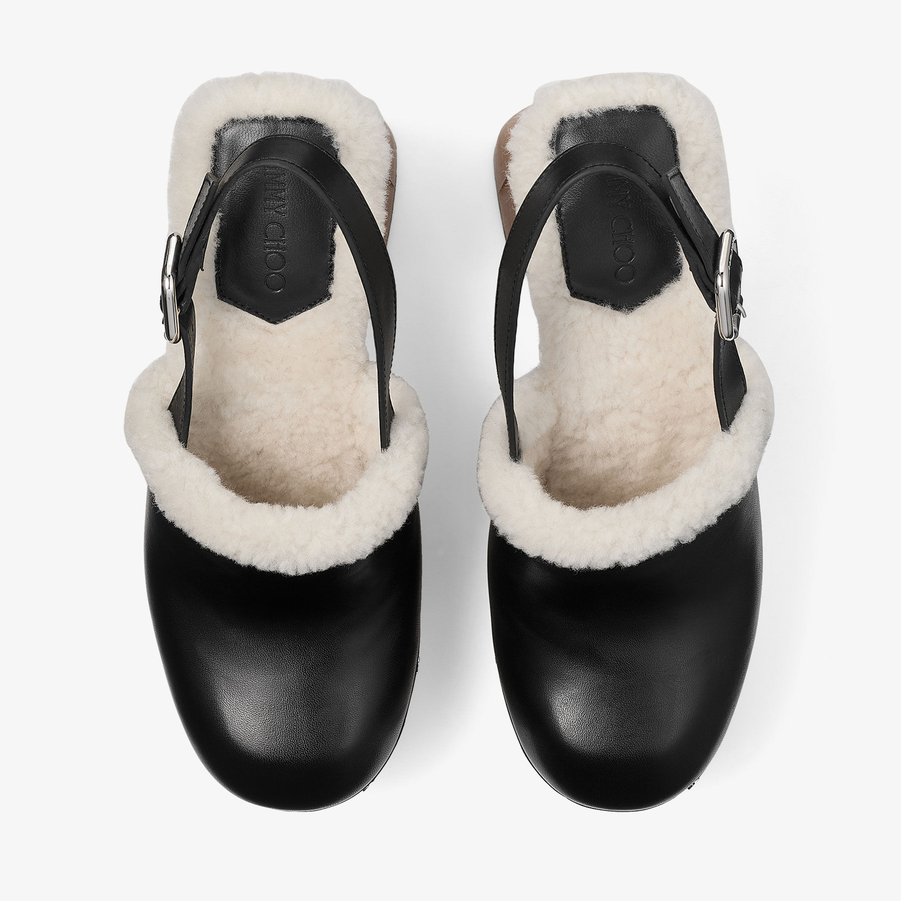 Alida Platform 135 | Black Shiny Calf Leather Slingbacks with Shearling | JIMMY CHOO