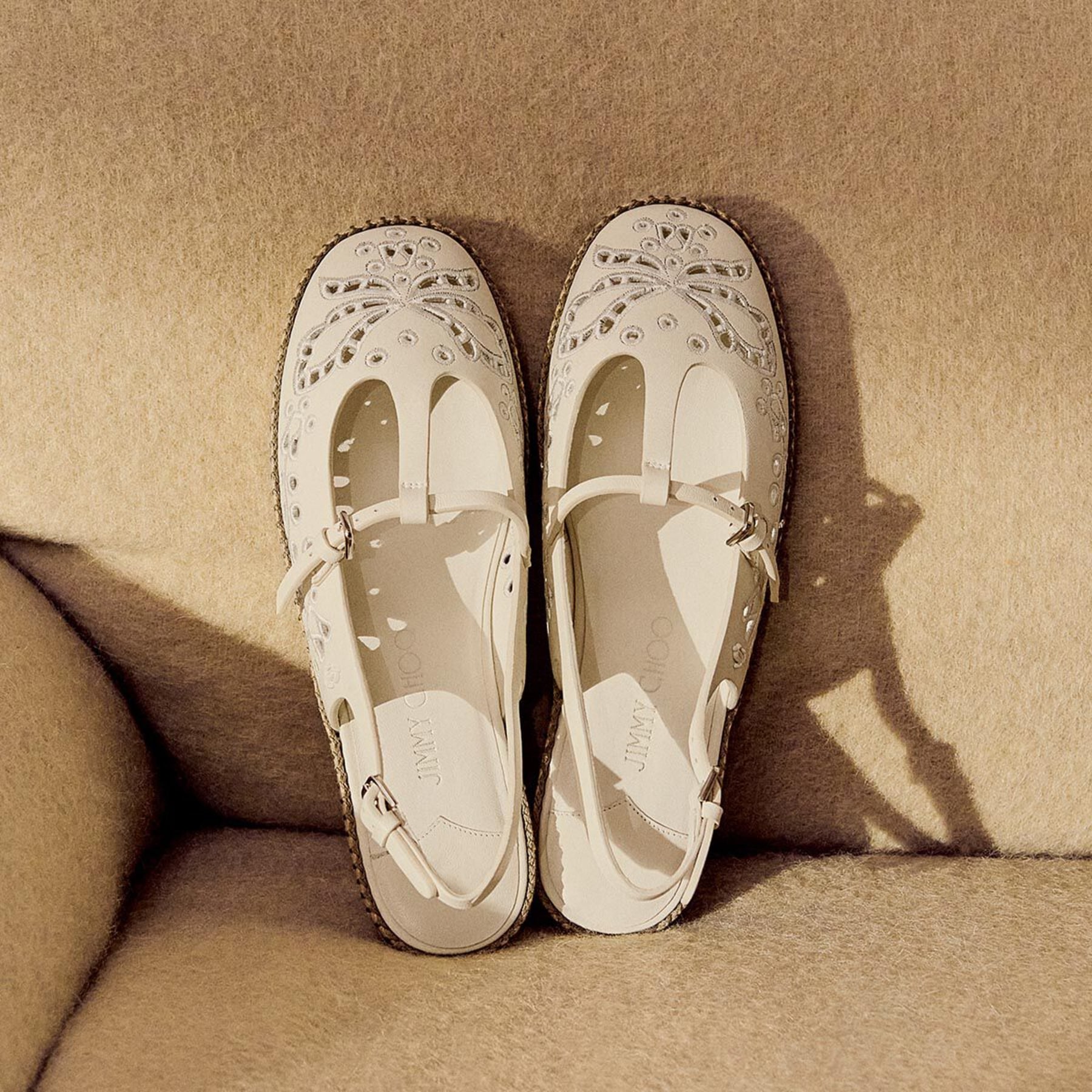 Amiee Flat |Latte Nappa Leather Espadrilles with Sangallo Embroidery ...