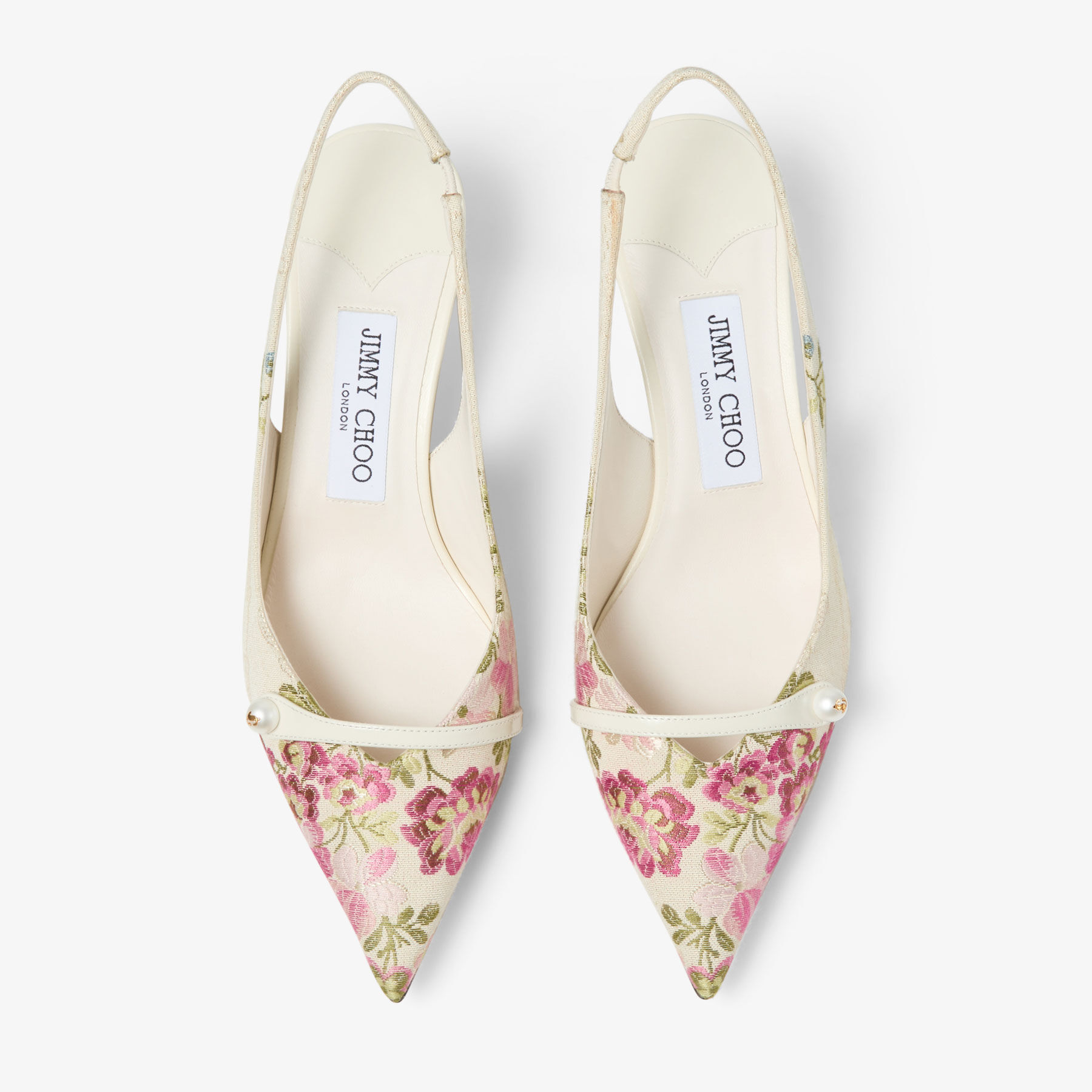 Amita 45 |Slingbacks aus floralem Jacquard in Rosé | JIMMY CHOO