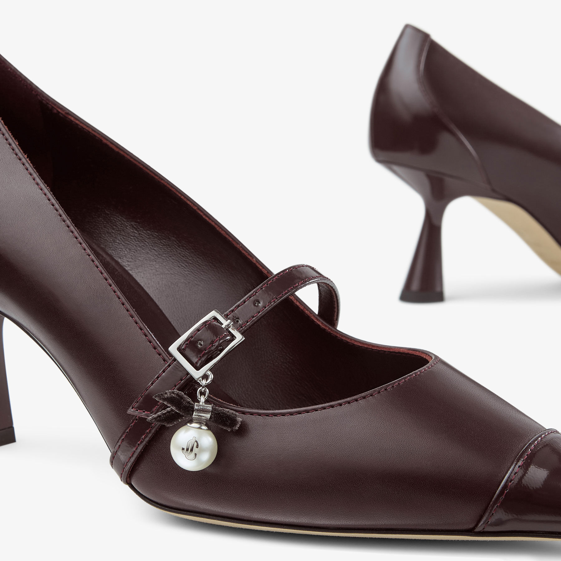 Aren Pump 65 | Deep Merlot Panache Pumps with Pearl Charm | JIMMY CHOO