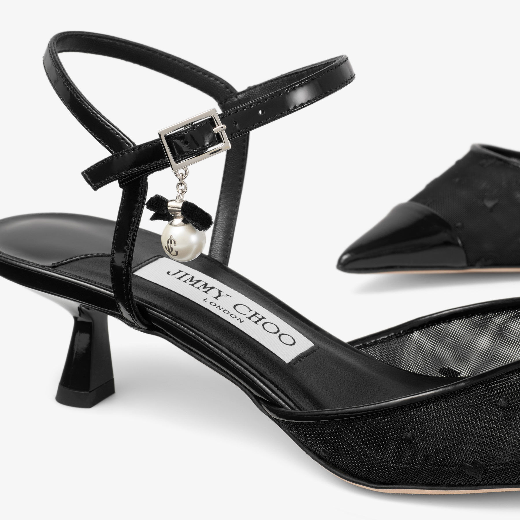 Aren Slingback 45 | Black Spazzolato and Heart Mesh Slingbacks with ...
