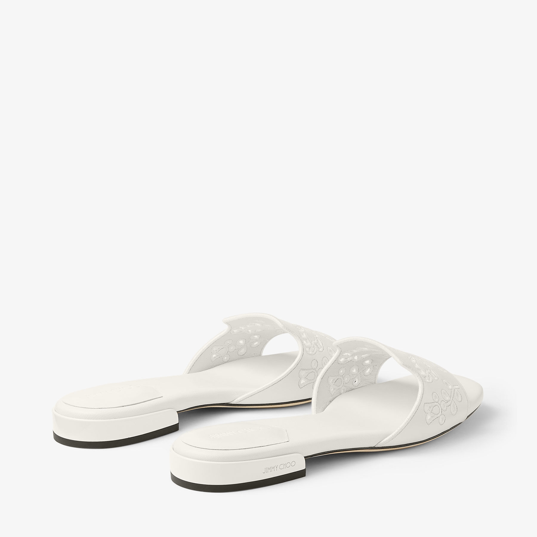 Ariane Flat |Latte Nappa Leather Slide with Sangallo Embroidery | JIMMY ...