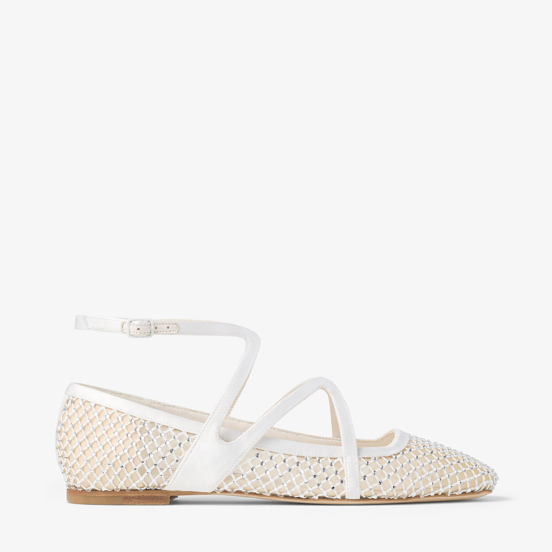 Astoria Flat | White Crystal Mesh Satin Flats | JIMMY CHOO