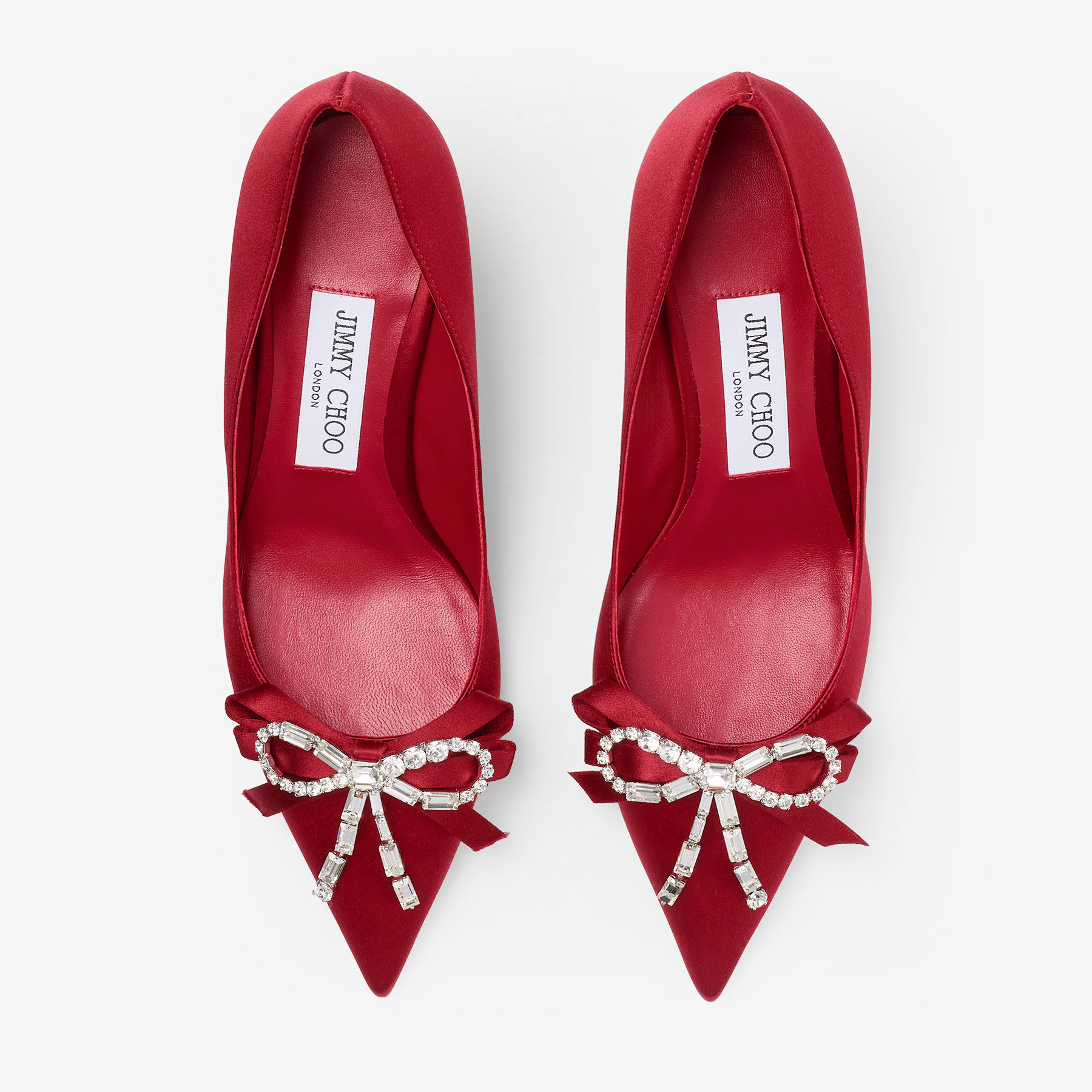 Auria 70 | Zapatos de raso rojo rubí con lazo de raso y cristales ...