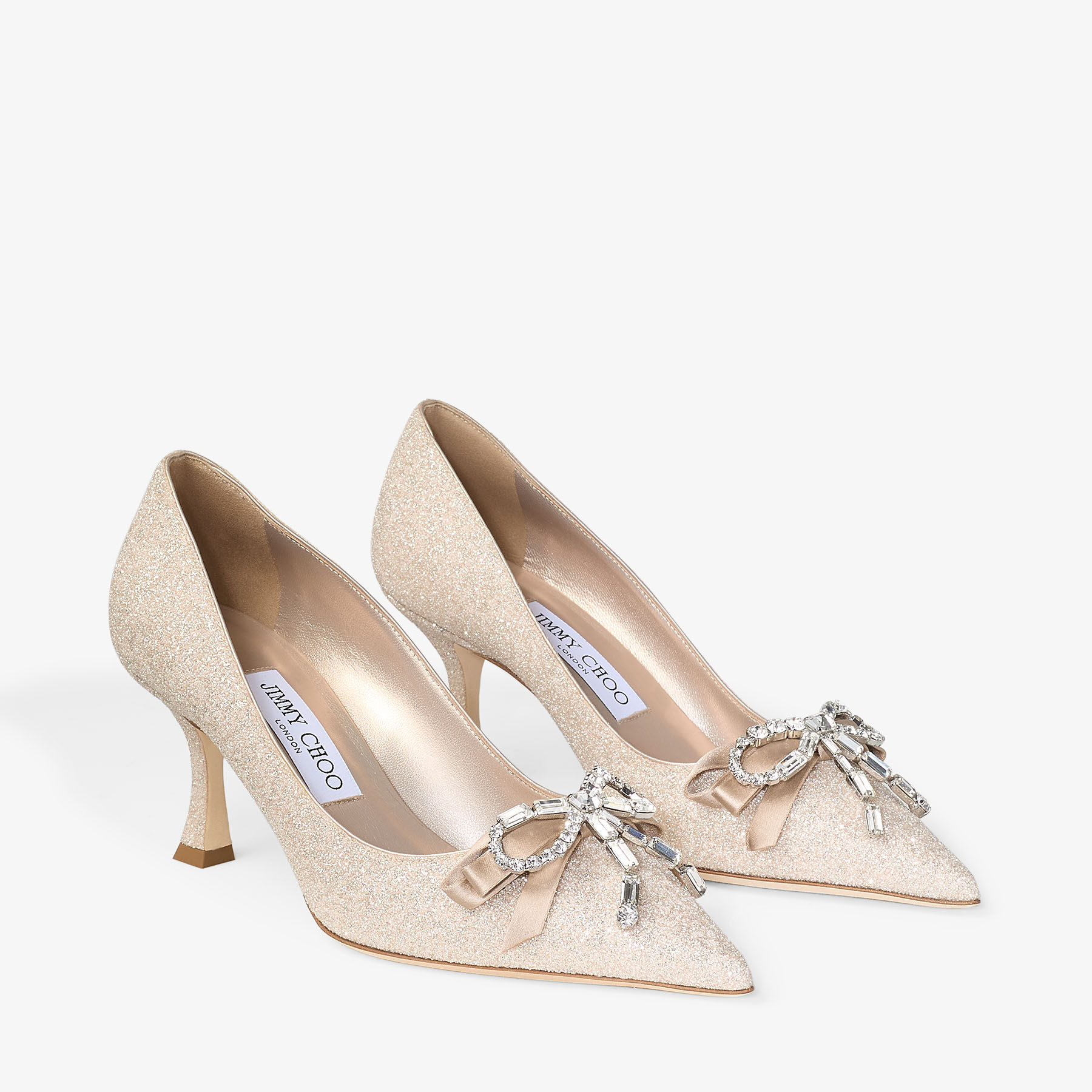 Auria 70 | Light Soft Gold Caviar Glitter Fabric Pumps with Crystal ...