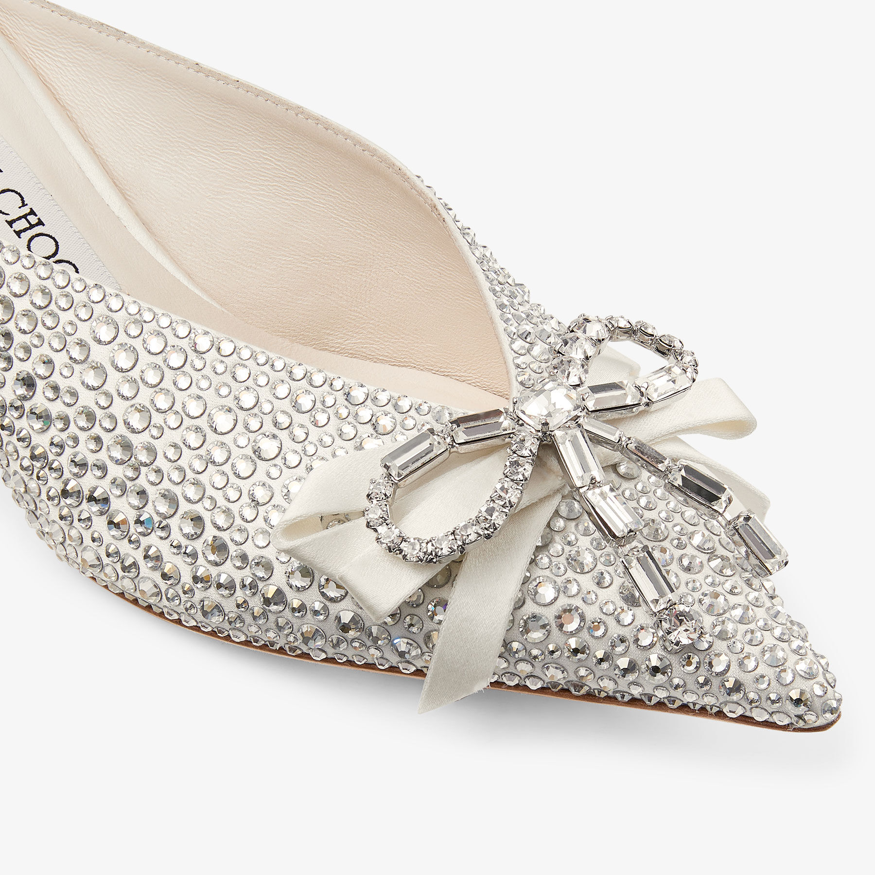 Auria Mule 50 | Ivory Satin and Princess Crystal Hotfix Mules with Bow ...