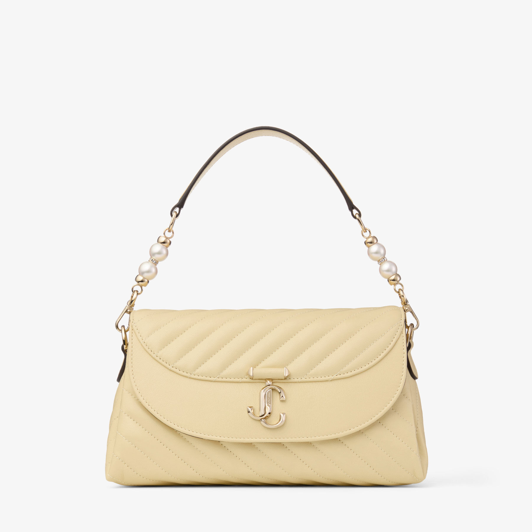 Curve Top Handle | Buttermilk Quilted Biker Leather Shoulder Bag with ...