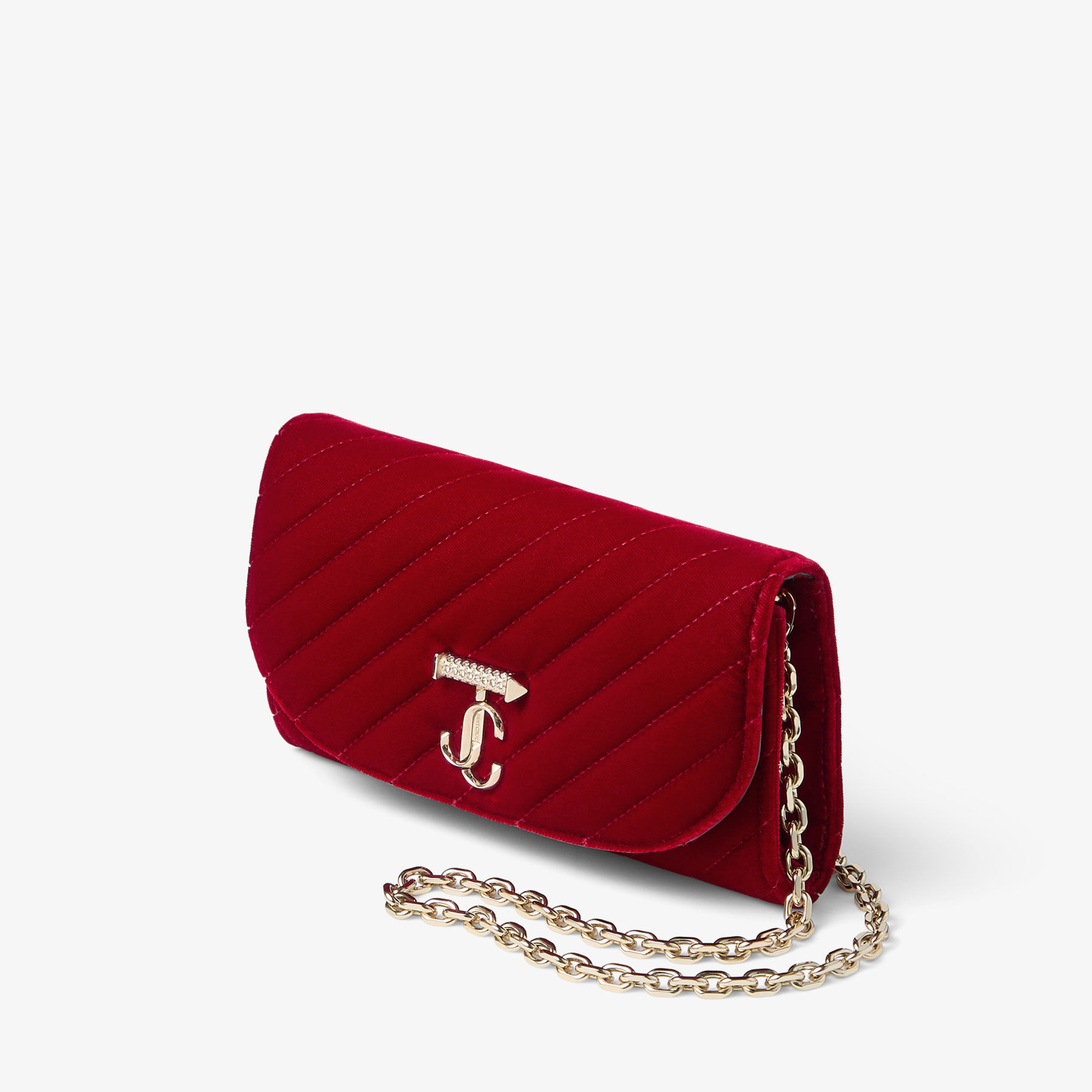 Curve Wallet With Chain | Ruby Red Quilted Velvet Clutch Bag with ...