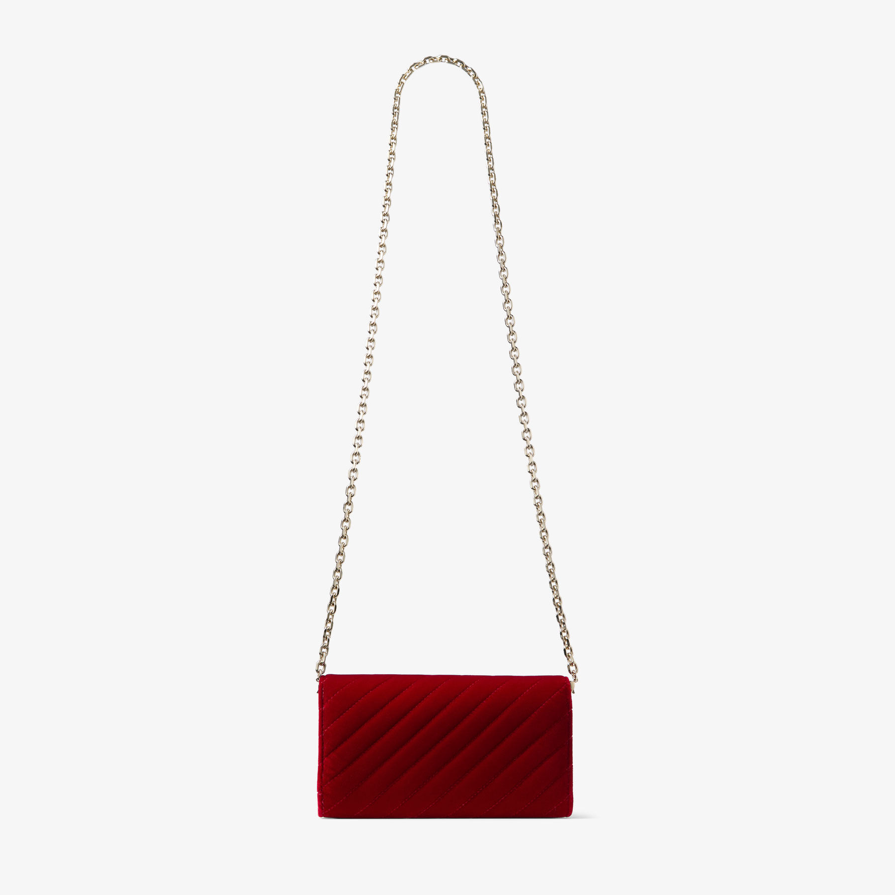 Curve Wallet With Chain | Ruby Red Quilted Velvet Clutch Bag with ...