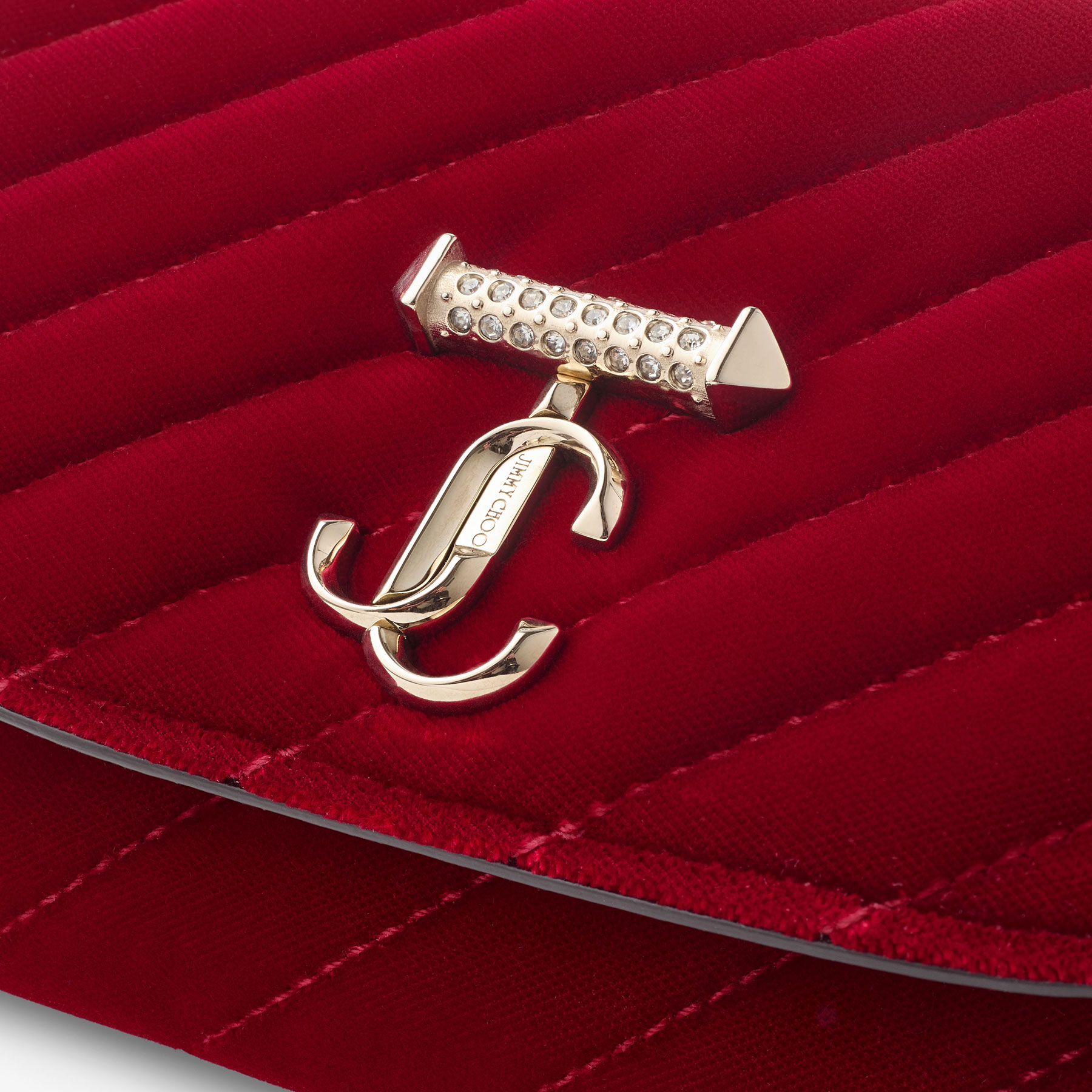Curve Wallet With Chain | Ruby Red Quilted Velvet Clutch Bag with ...