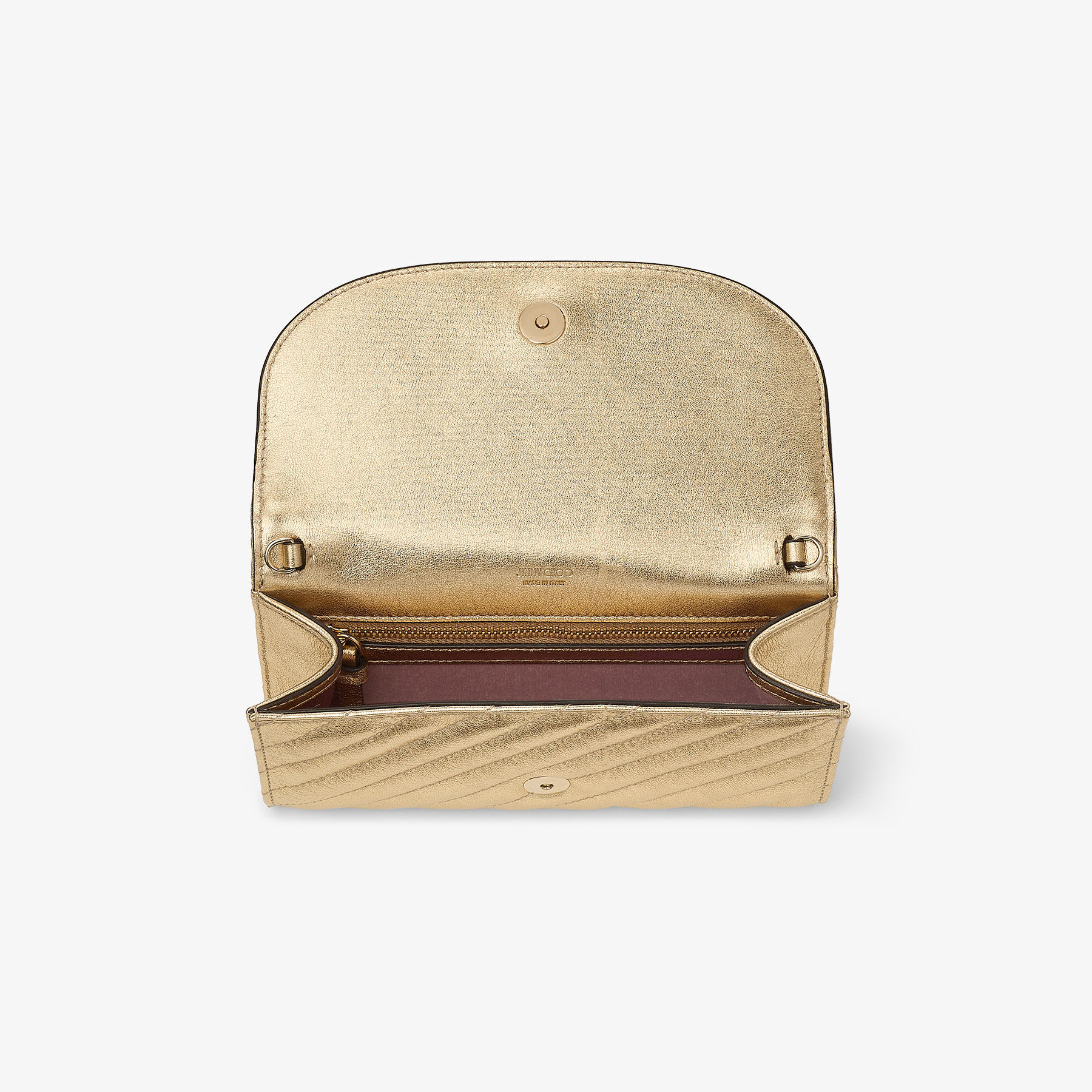Curve Wallet With Chain | Shiny Gold Quilted Metallic Leather Clutch ...