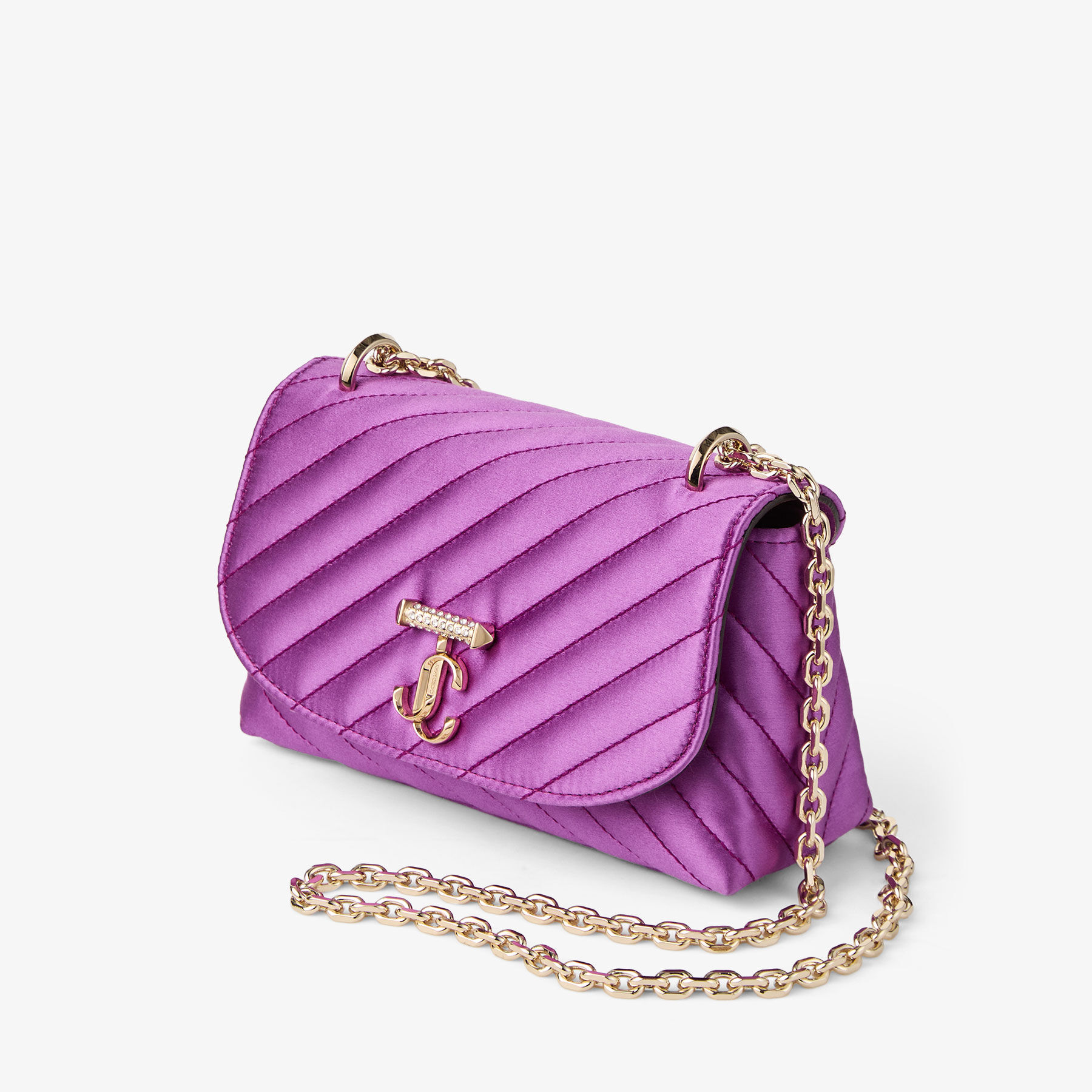 Curve Cross Body Small | Borsa a tracolla in raso trapuntato viola ...